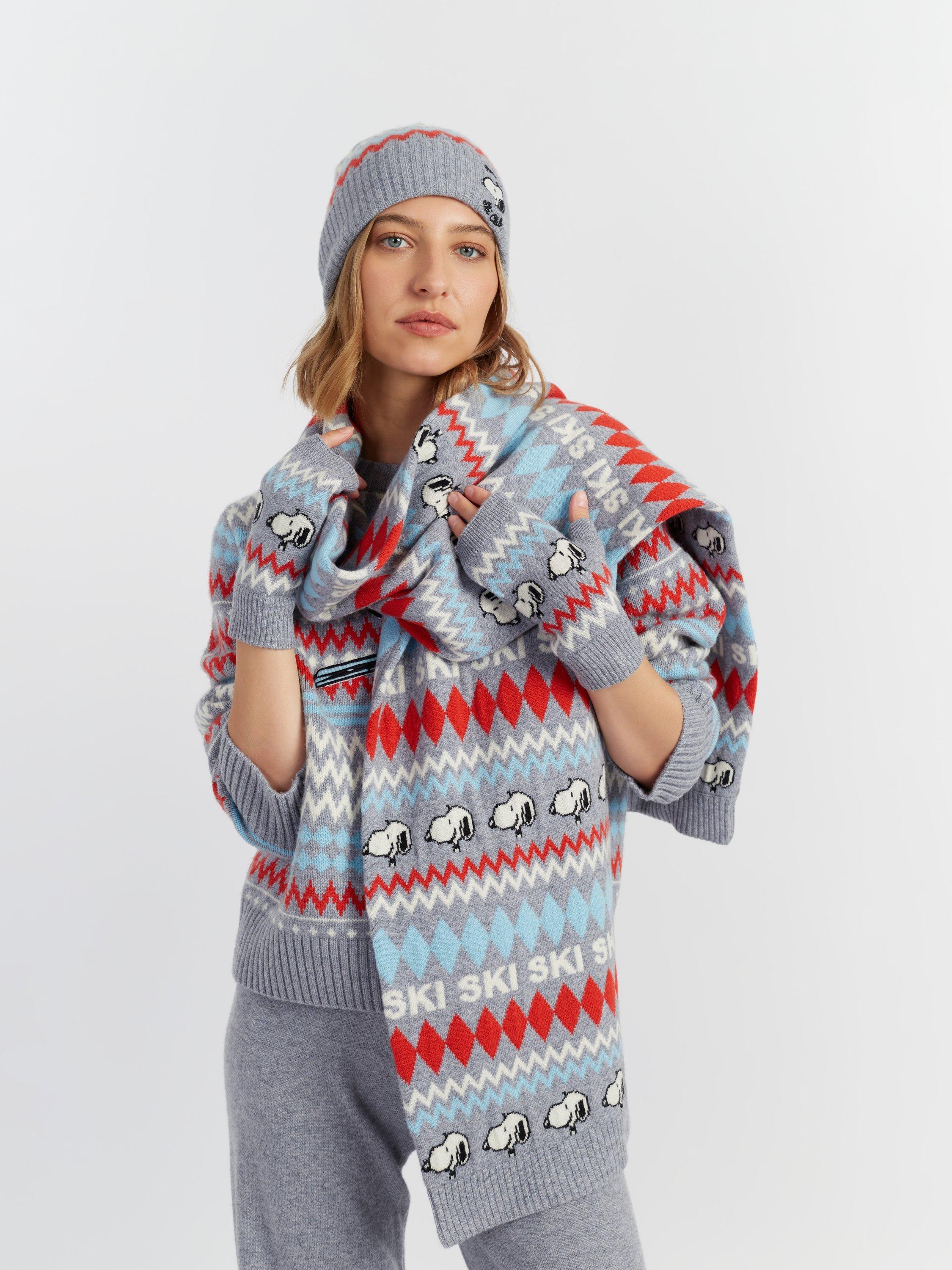 Chinti & Parker Snoopy Fair Isle Ski Wool Rich Fingerless Gloves, Grey ...