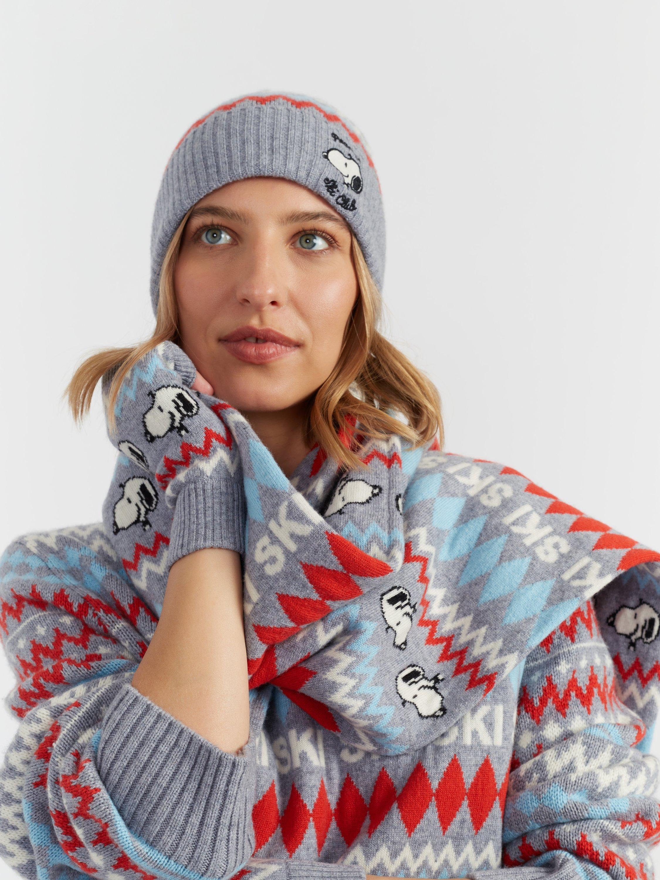 Chinti & Parker Snoopy Fair Isle Ski Wool Rich Fingerless Gloves, Grey ...