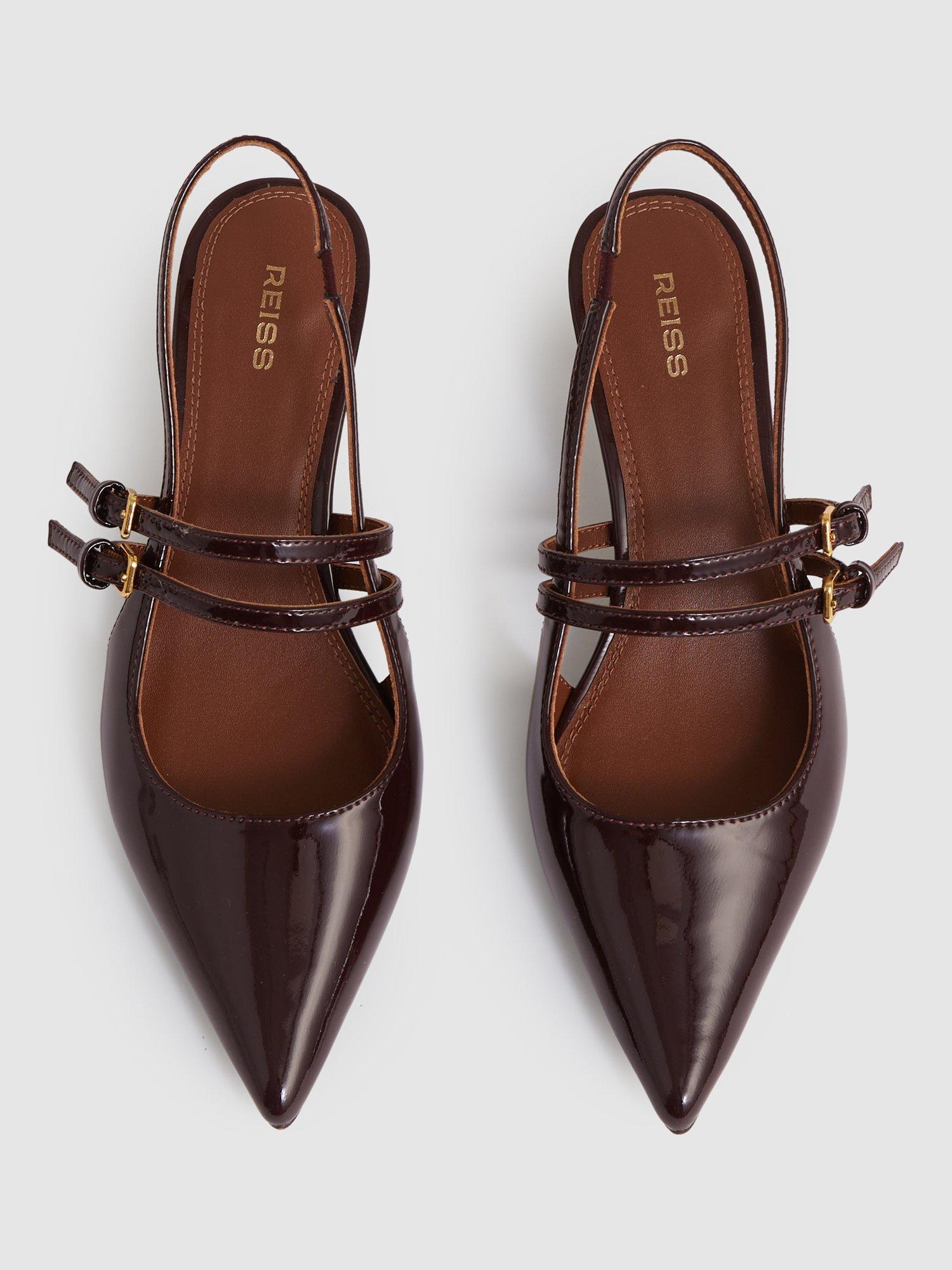 Reiss Isla Leather Court Shoes, Oxblood