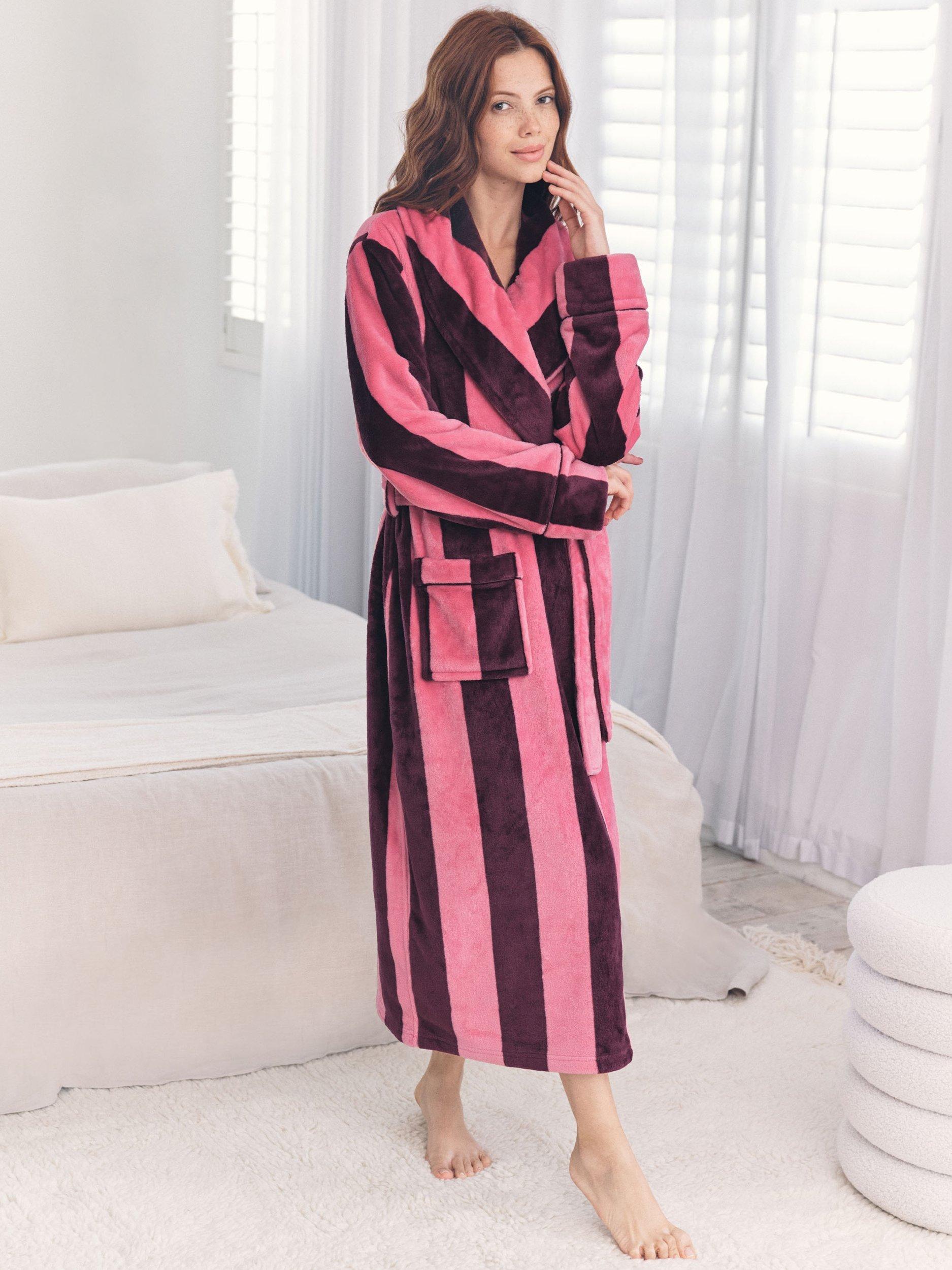 Chelsea Peers Stripe Fleece Dressing Gown, Pink