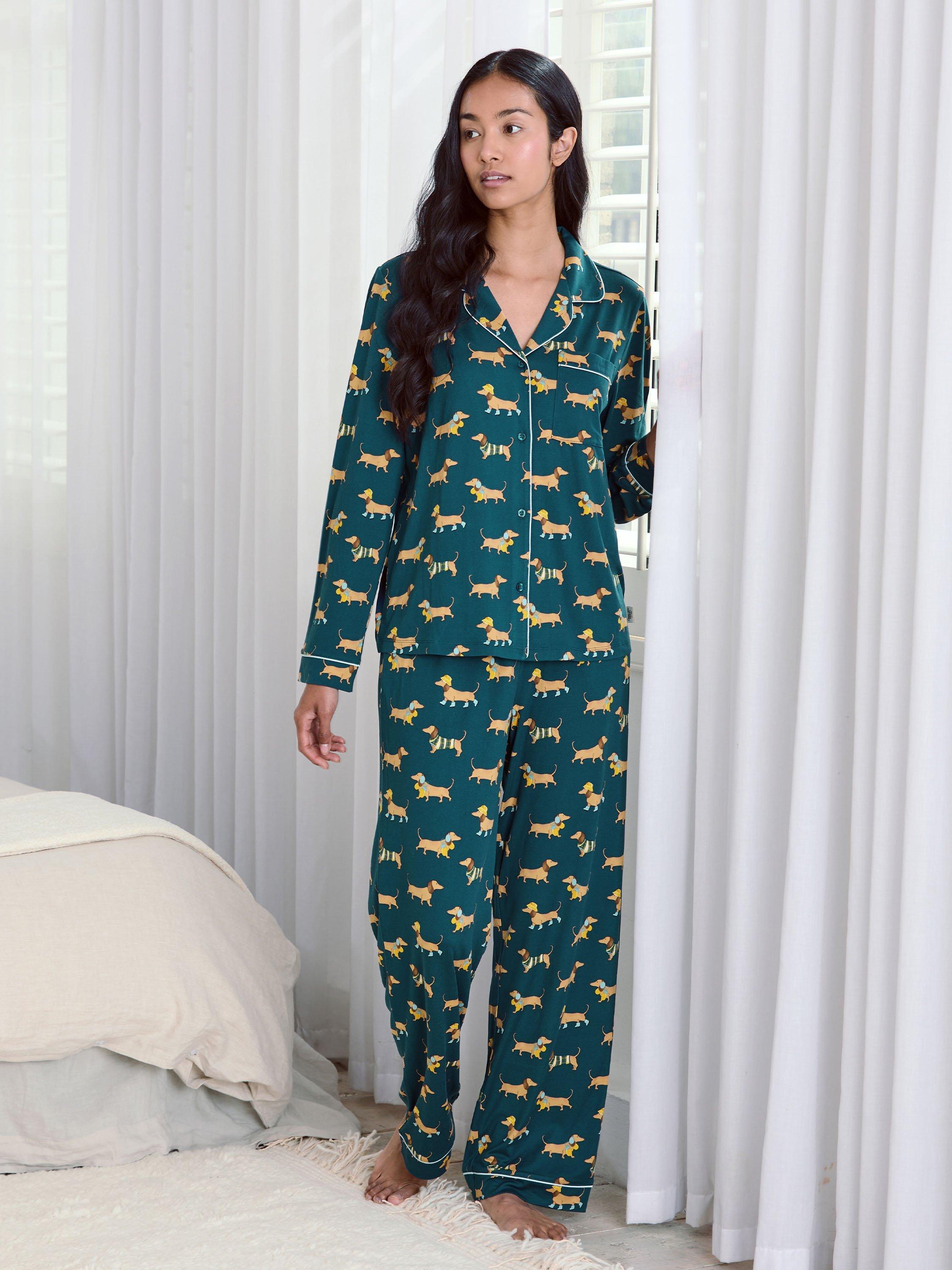 Chelsea Peers Sausage Dog Stroll Pyjamas, Teal/Multi