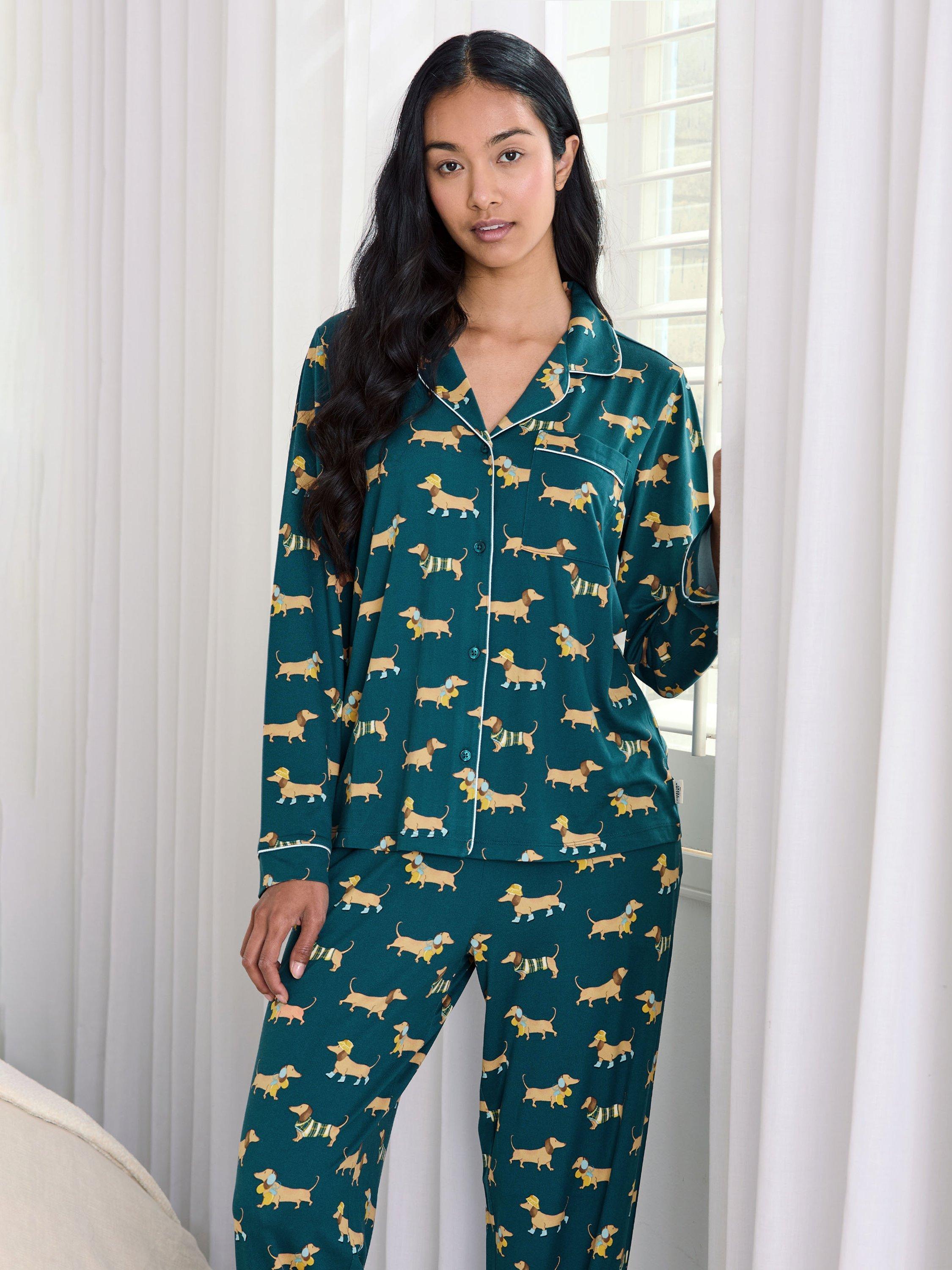 Chelsea Peers Sausage Dog Stroll Pyjamas, Teal/Multi