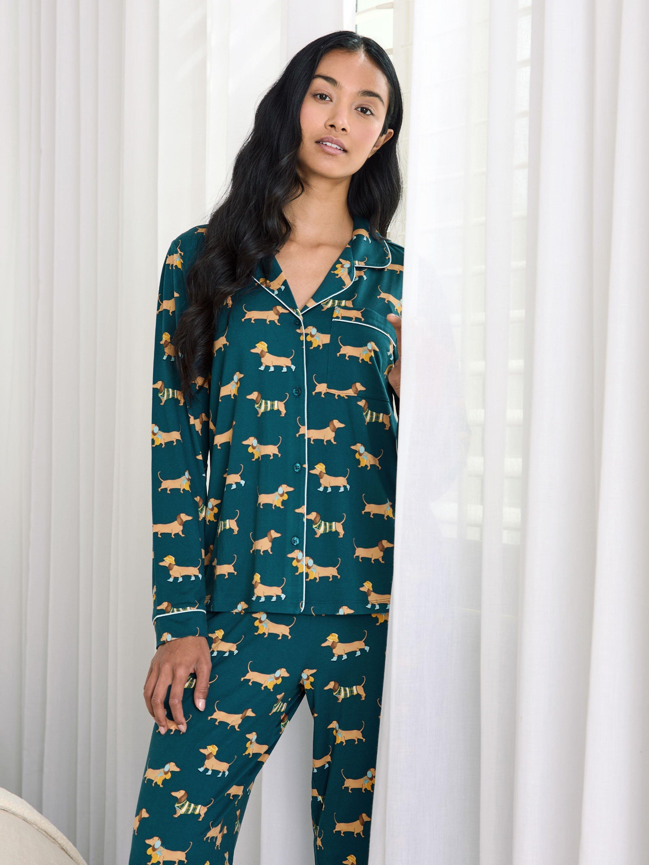 Chelsea Peers Sausage Dog Stroll Pyjamas, Teal/Multi