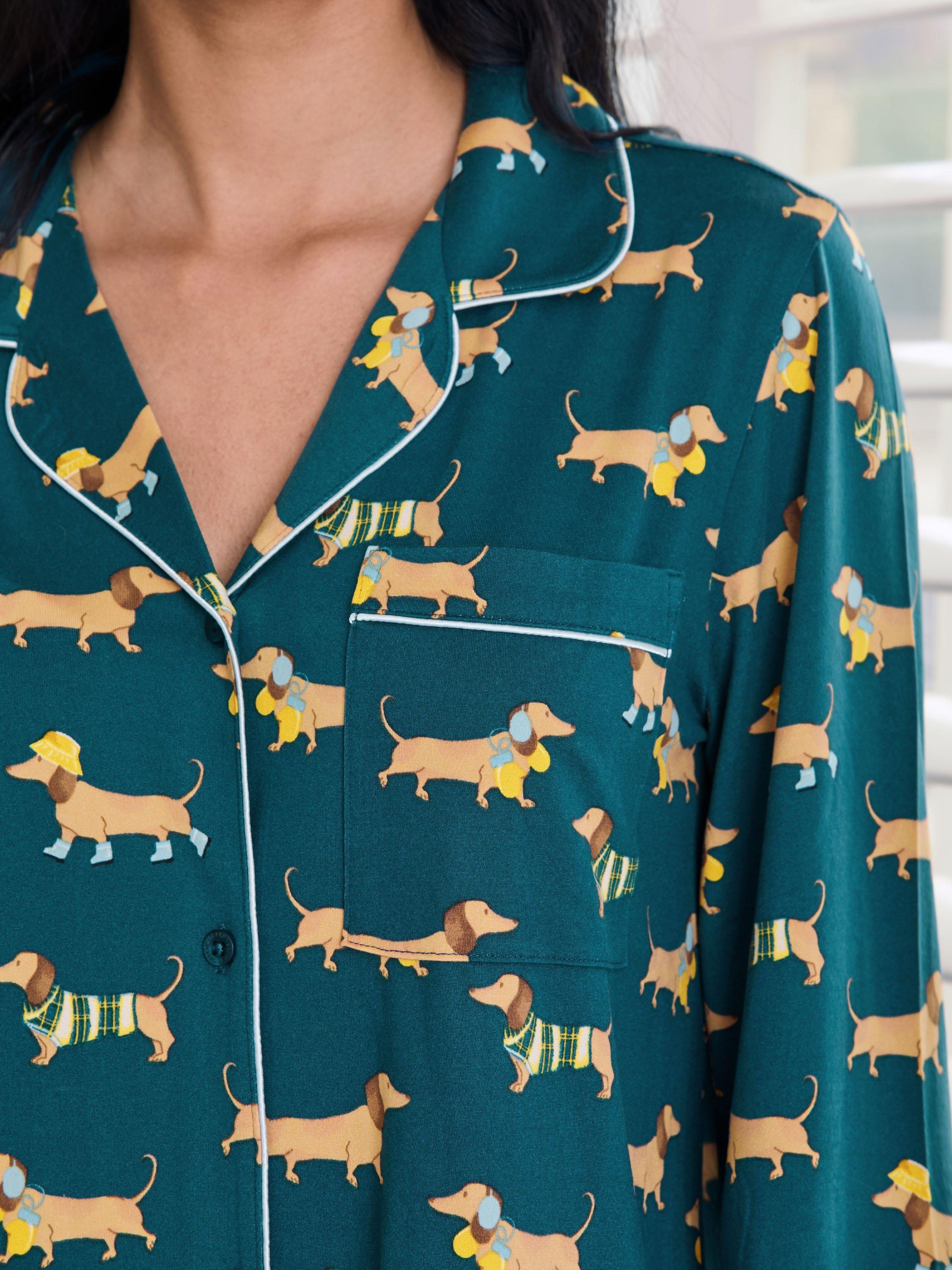 Chelsea Peers Sausage Dog Stroll Pyjamas, Teal/Multi