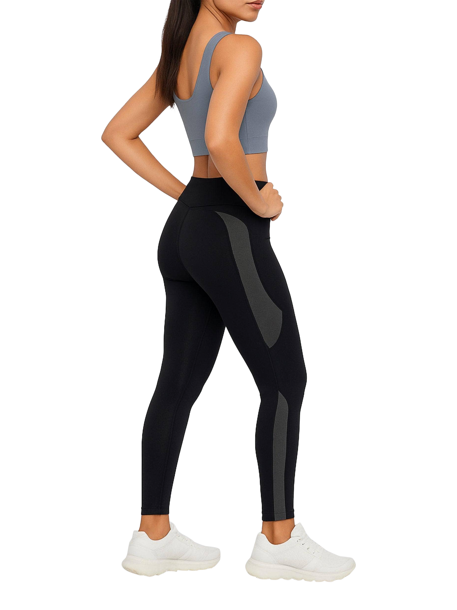 Bosideng High Rise Colour Block Yoga Leggings, Obsidian Black