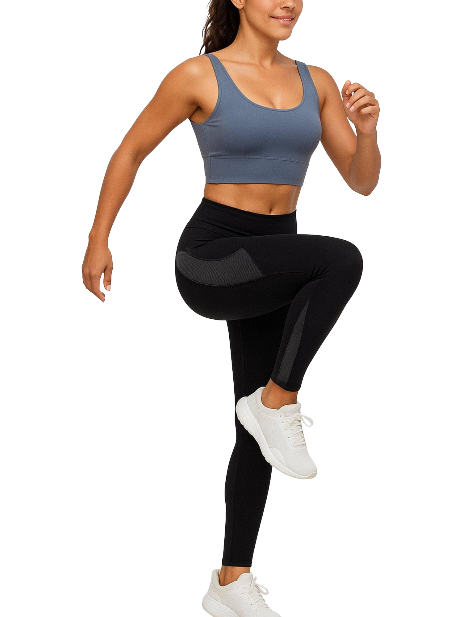 Bosideng High Rise Colour Block Yoga Leggings, Obsidian Black