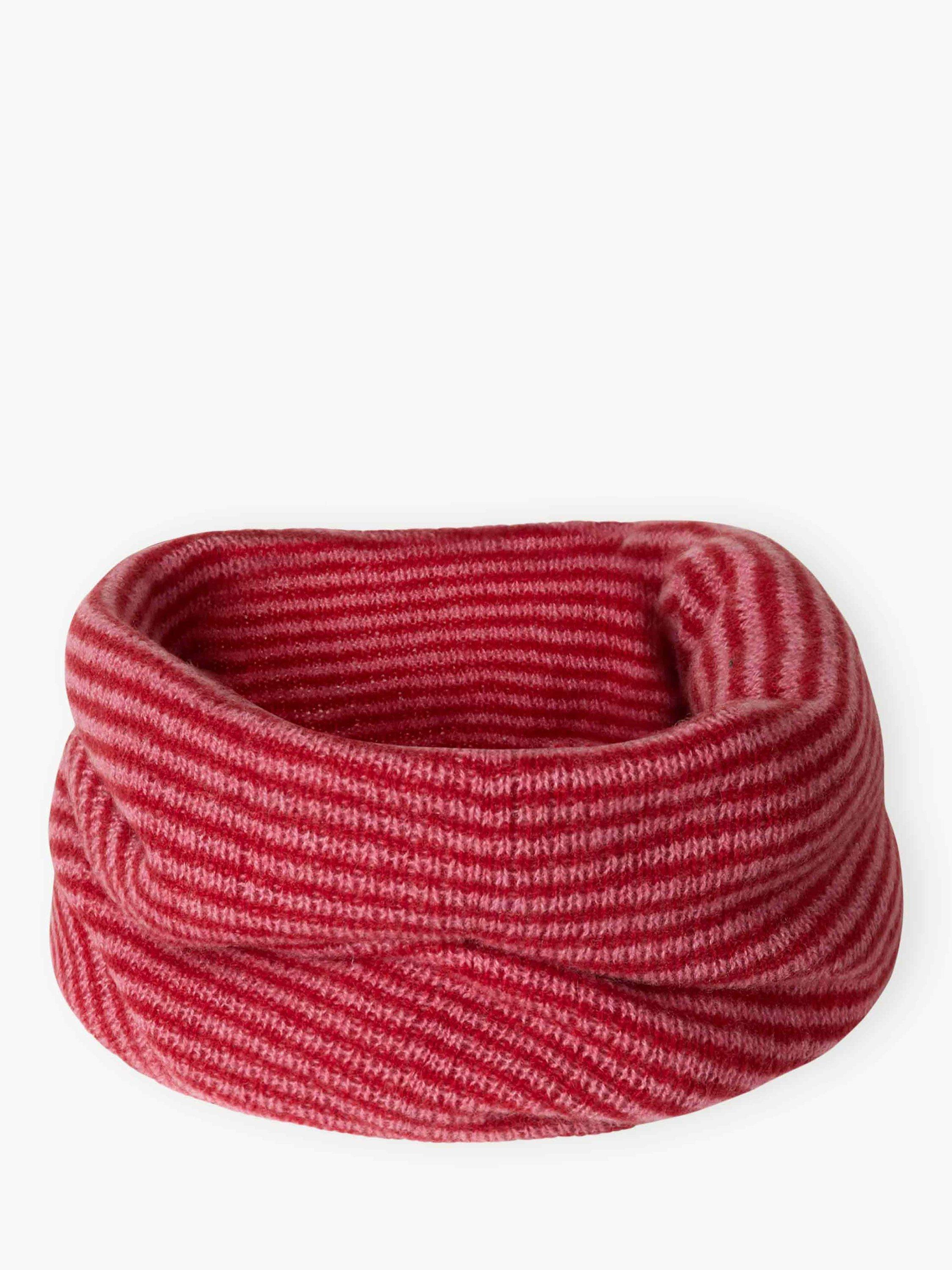Brora Stripe Pure Cashmere Snood, Peony/Garnet, One Size