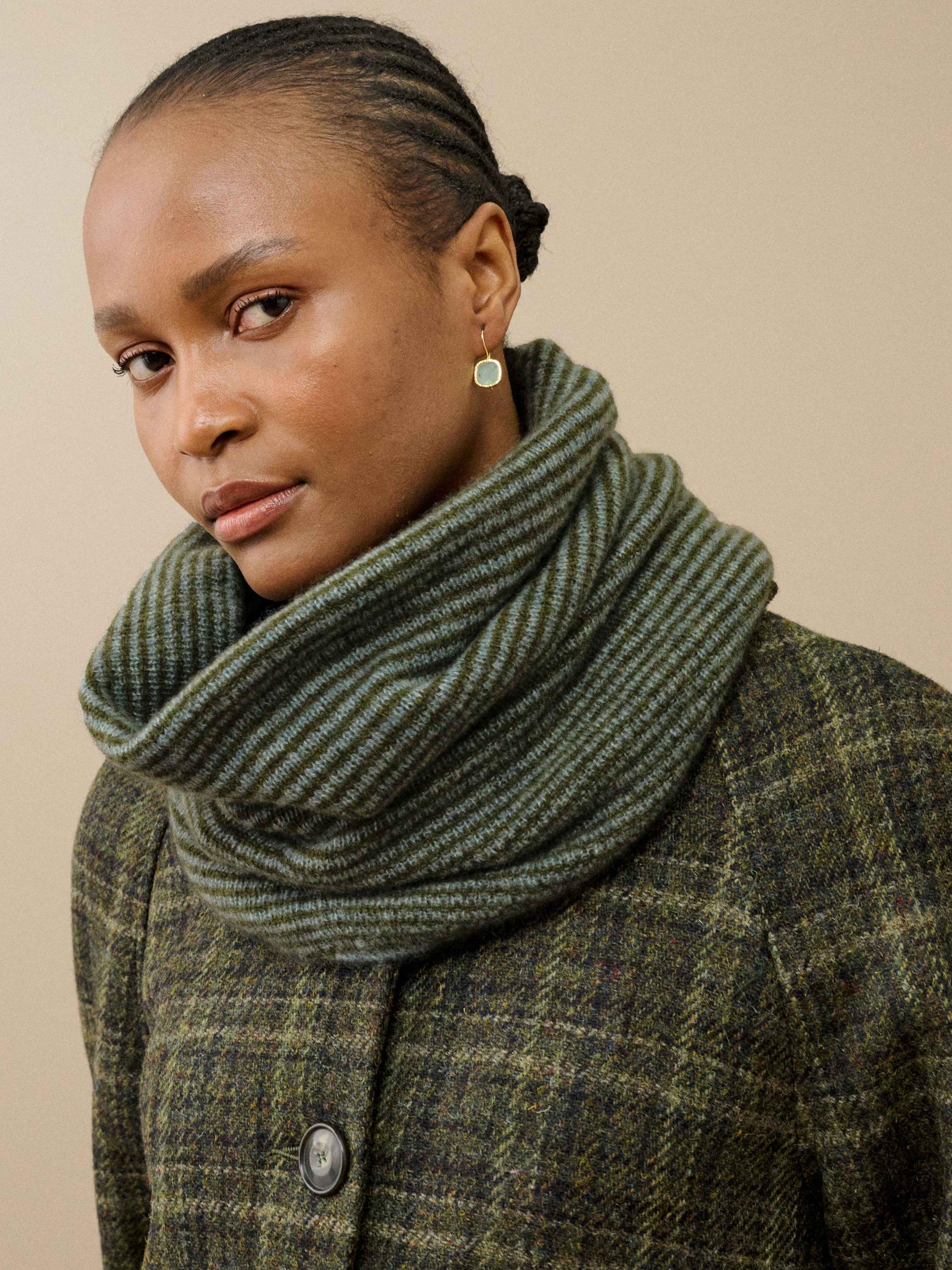 Brora Stripe Pure Cashmere Snood, Mercury/Sorrel, One Size