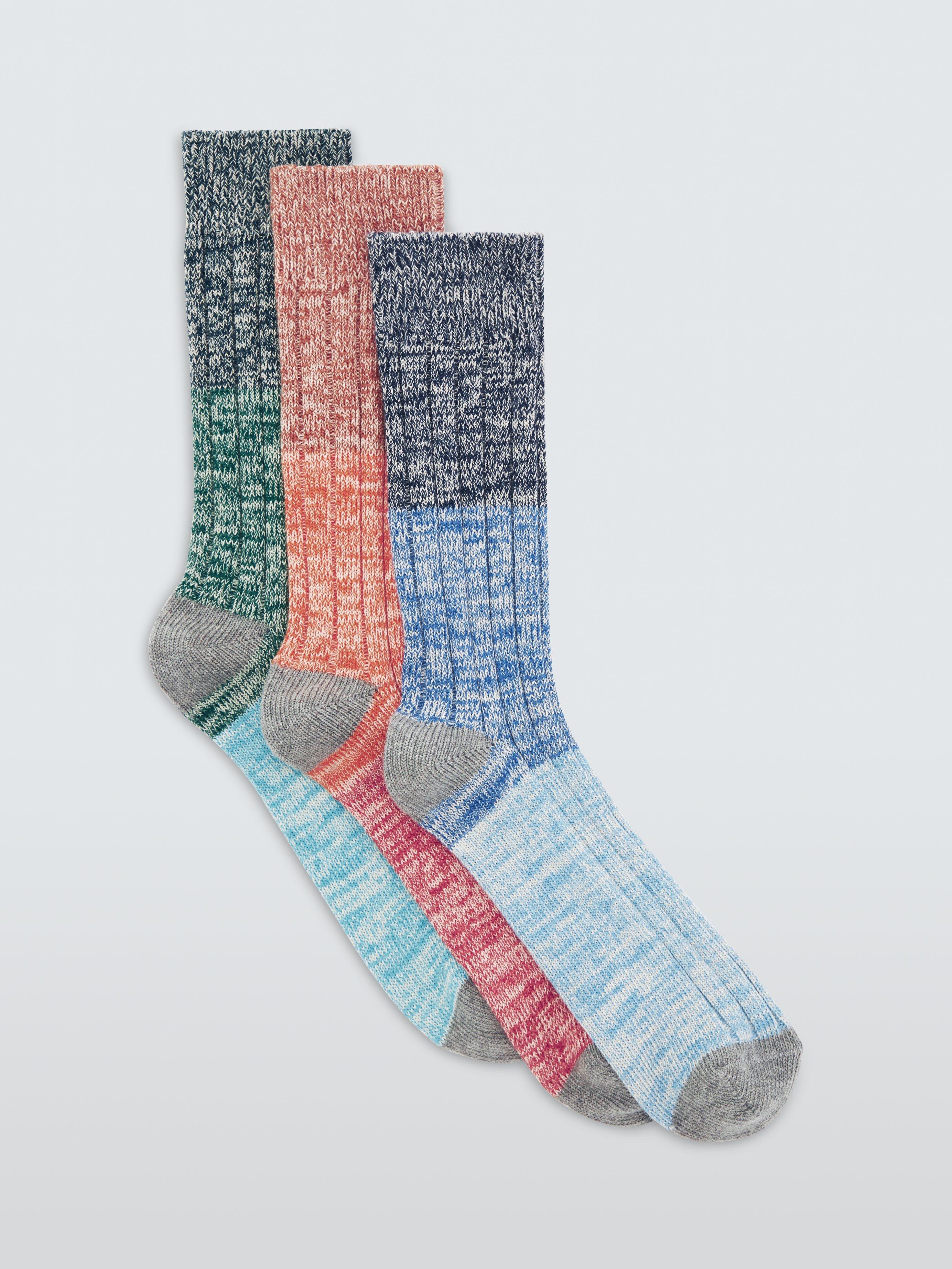 John Lewis Cotton Blend Colour Block Boot Socks, Pack of 3, Multi