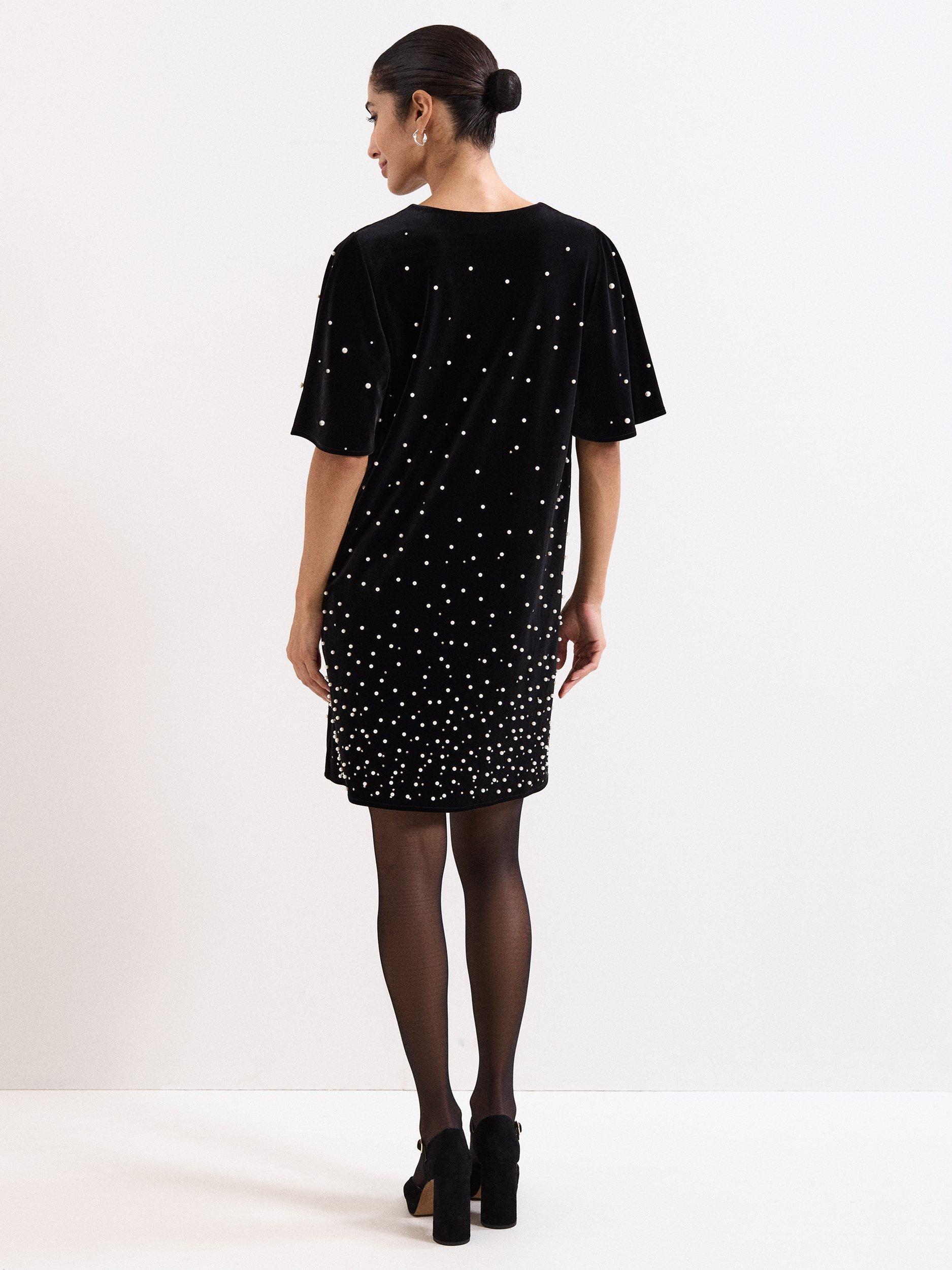 Phase Eight Pennie Embellished Velvet Dress, Black