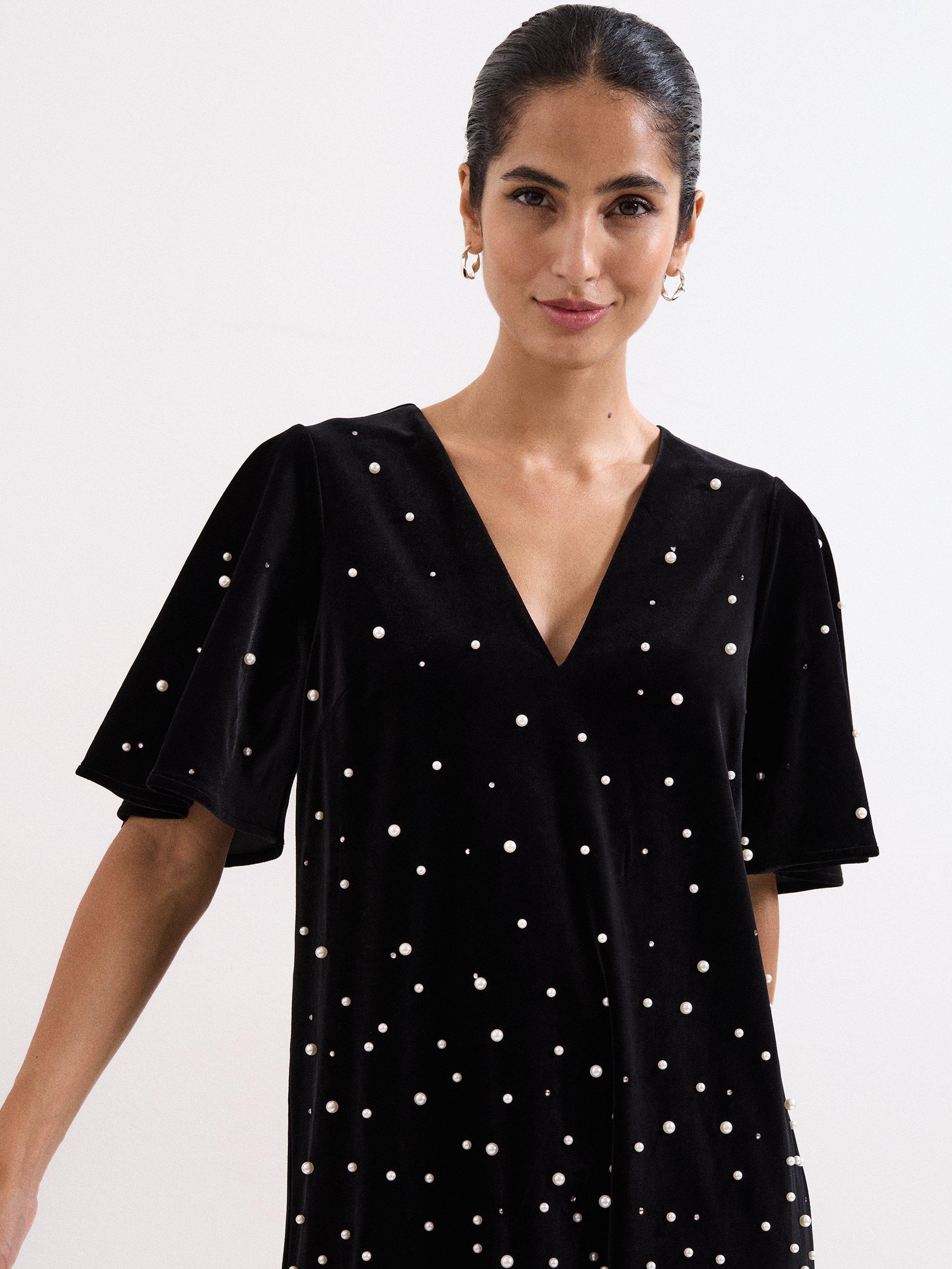 Phase Eight Pennie Embellished Velvet Dress, Black
