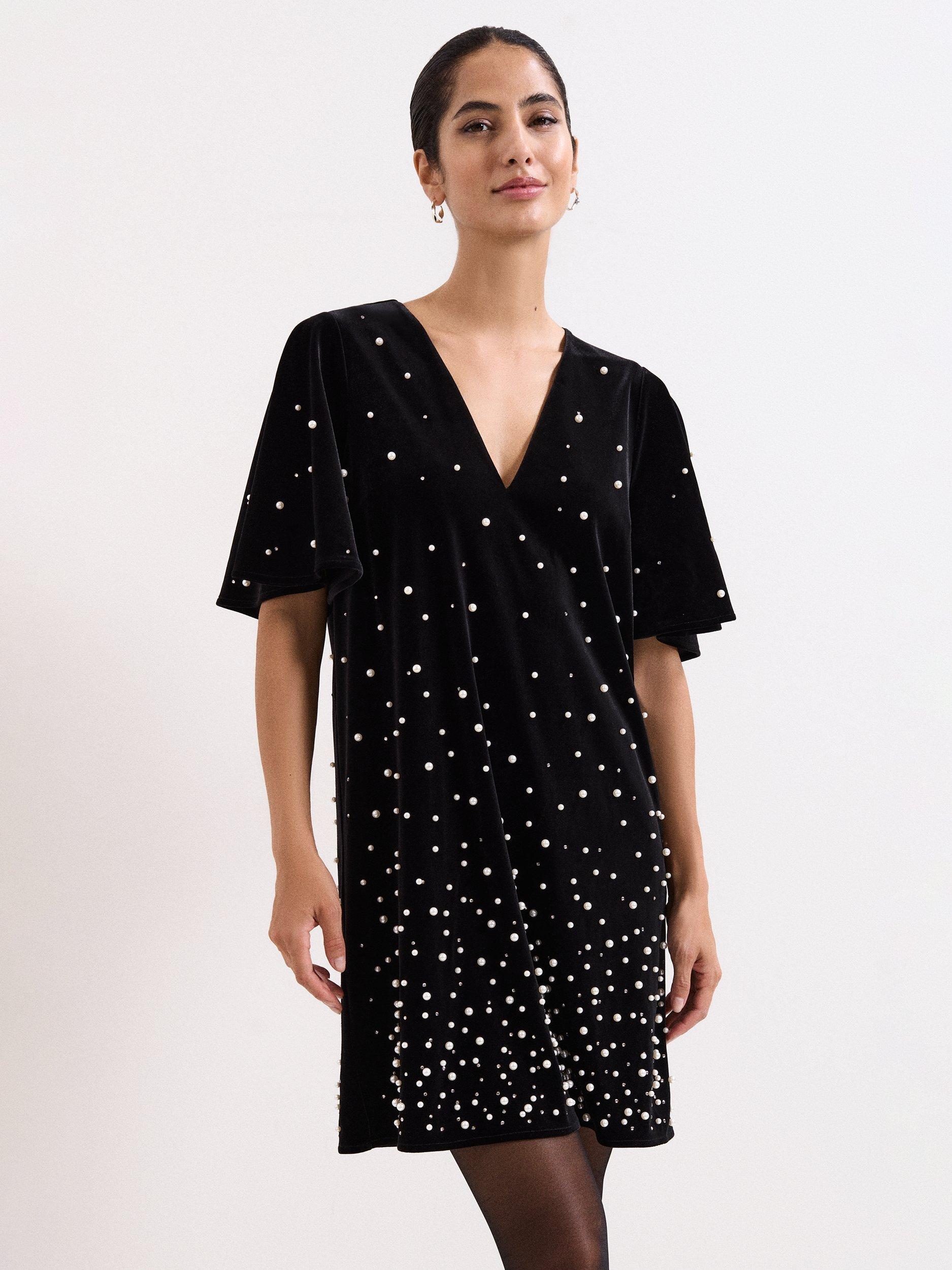 Phase Eight Pennie Embellished Velvet Dress, Black