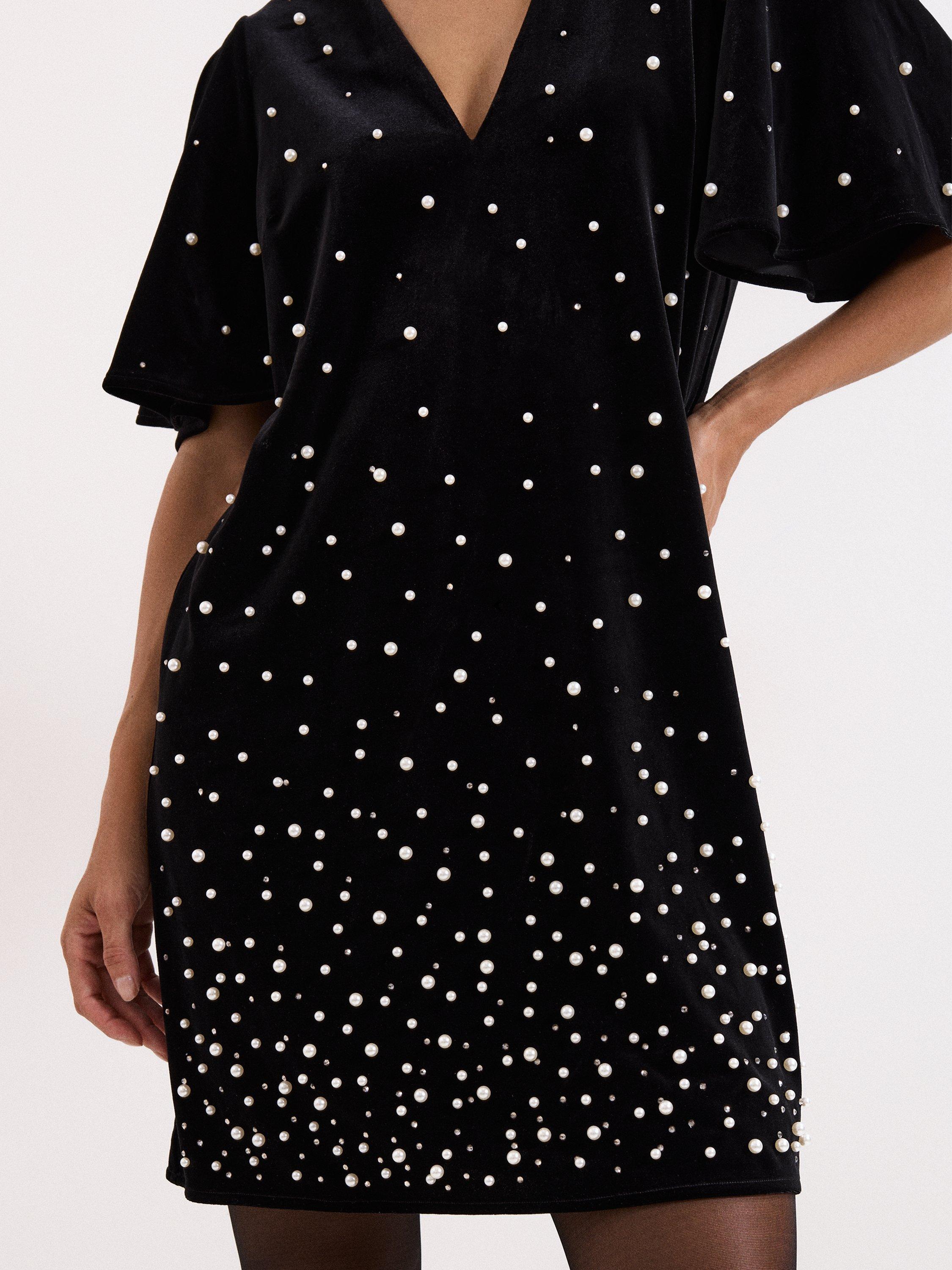 Phase Eight Pennie Embellished Velvet Dress, Black