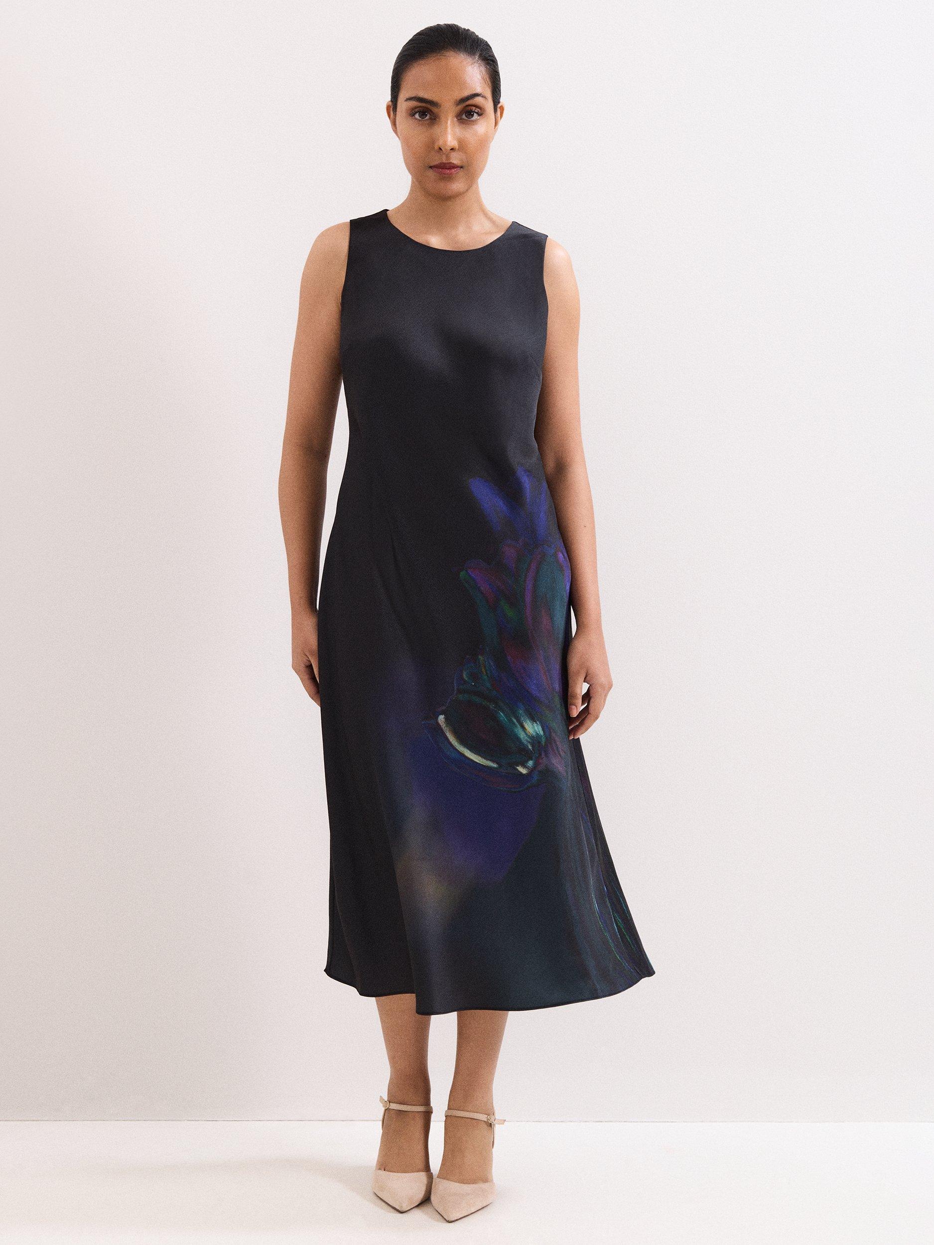Phase Eight Petite Felicity Sleeveless Midi Slip Dress, Black