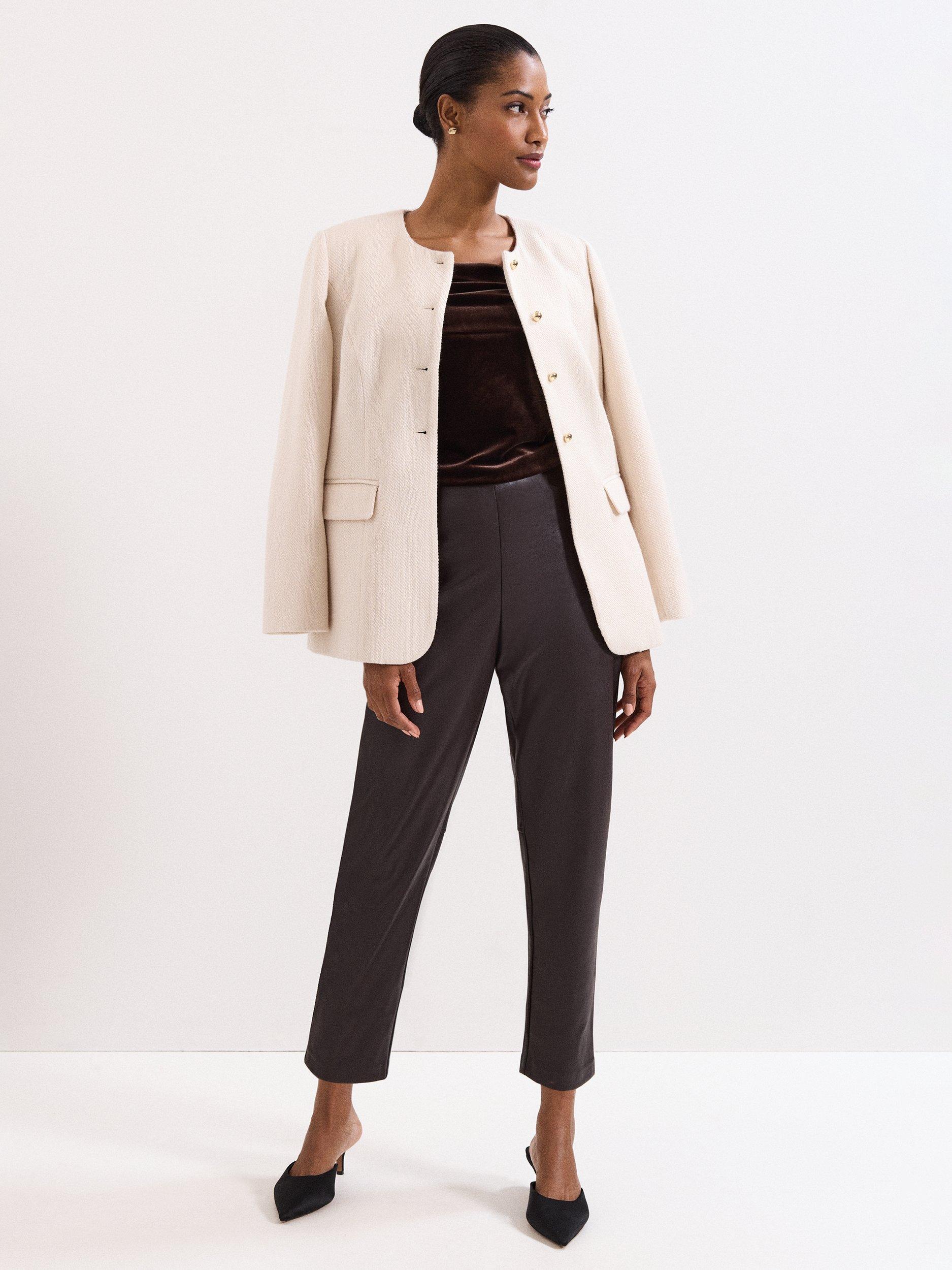 Phase Eight Mya Faux Leather Crop Trousers, Brown