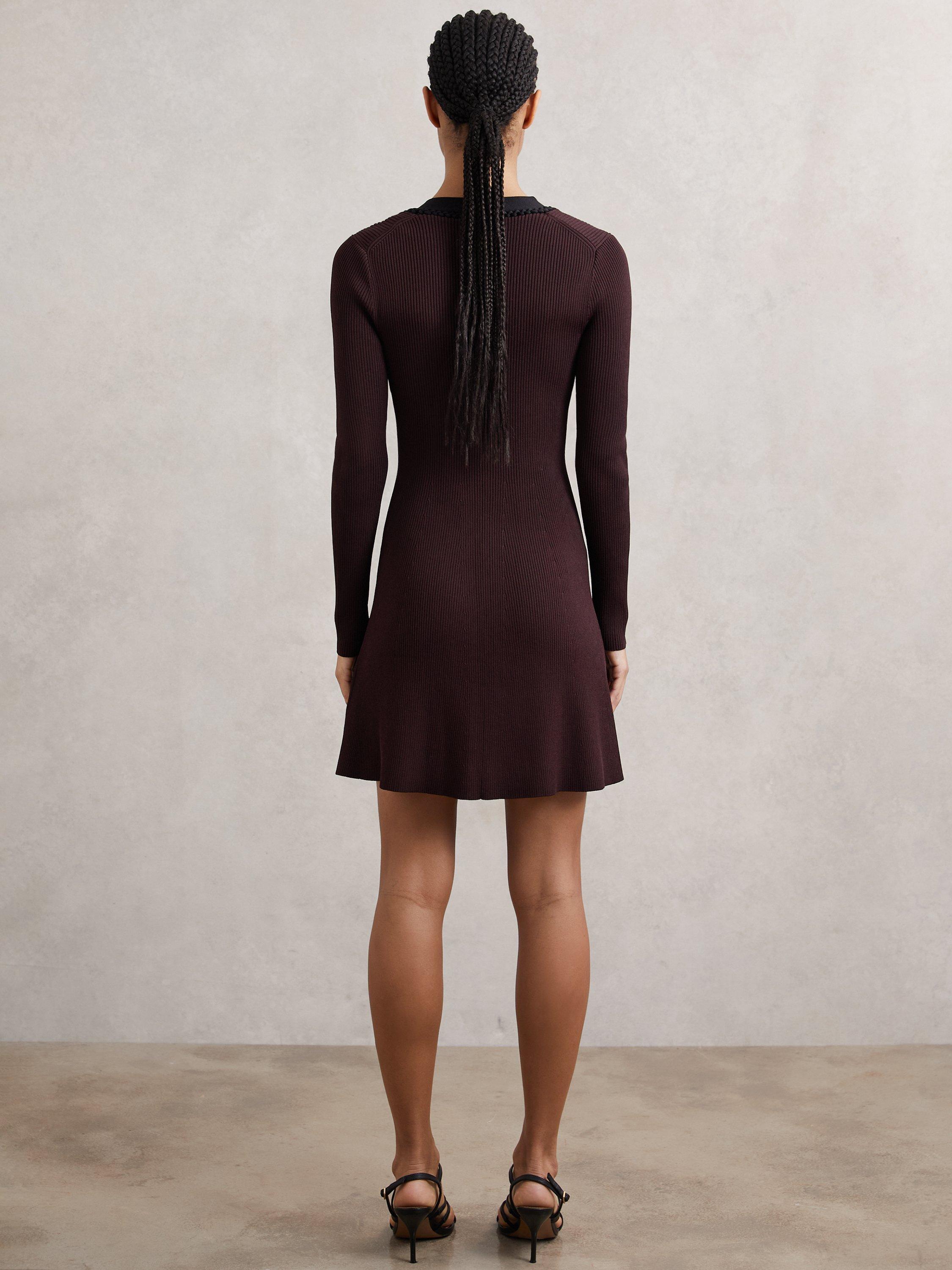 Reiss Alma Knit Bodycon Dress, Burgundy/Black