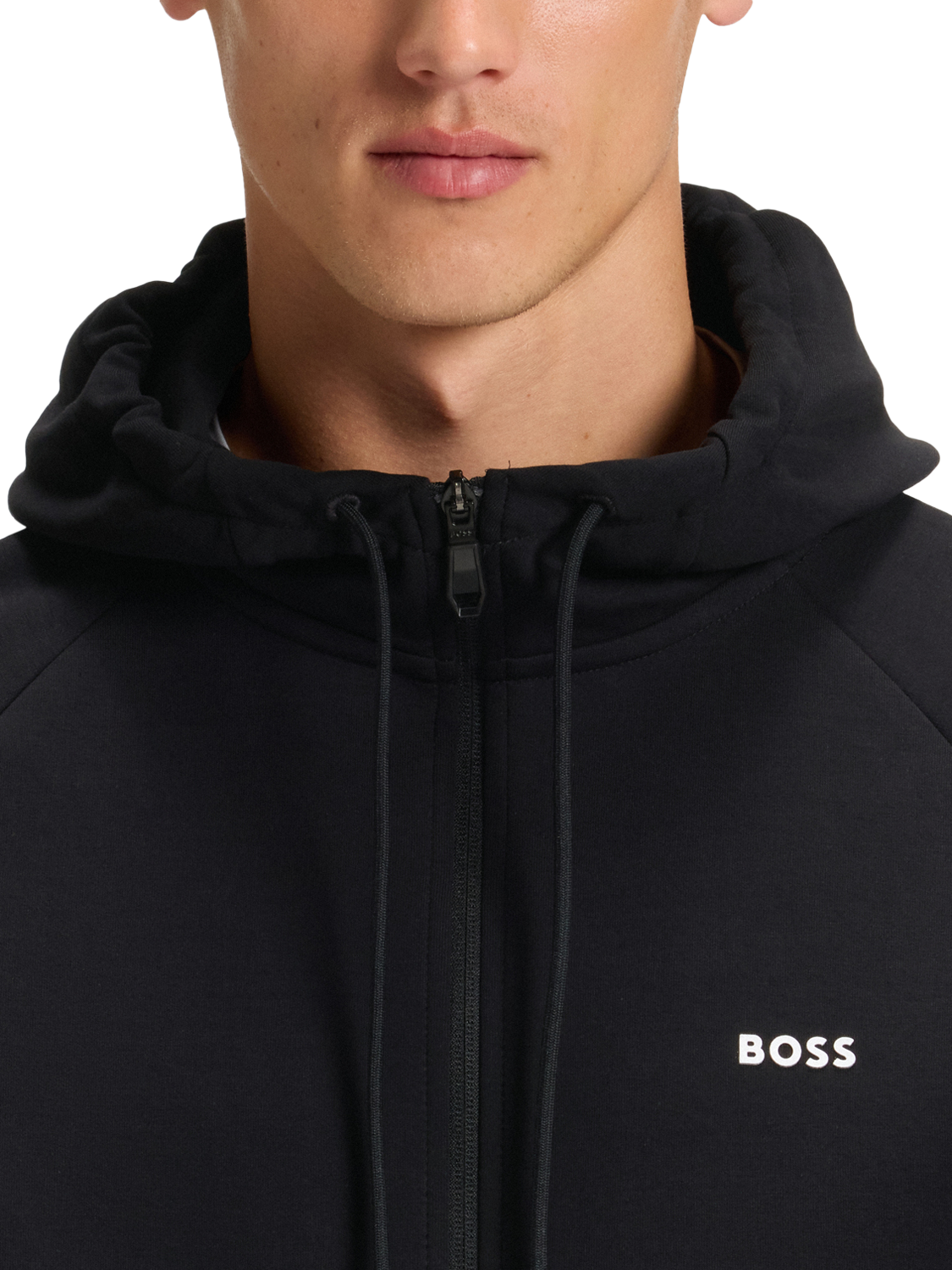 HUGO BOSS BOSS Zip Front Cotton Blend Hoodie