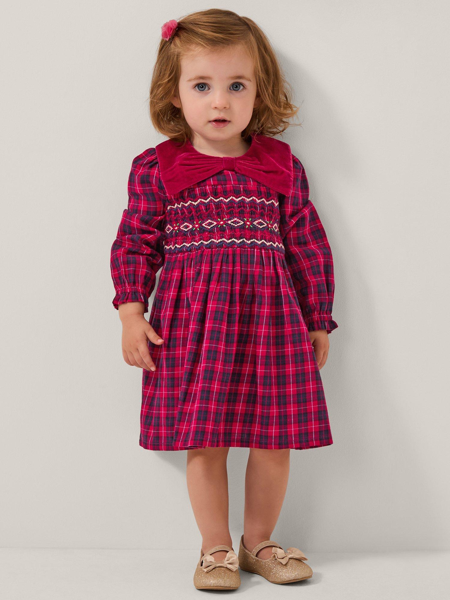 Monsoon Baby Tartan Smock Dress, Red