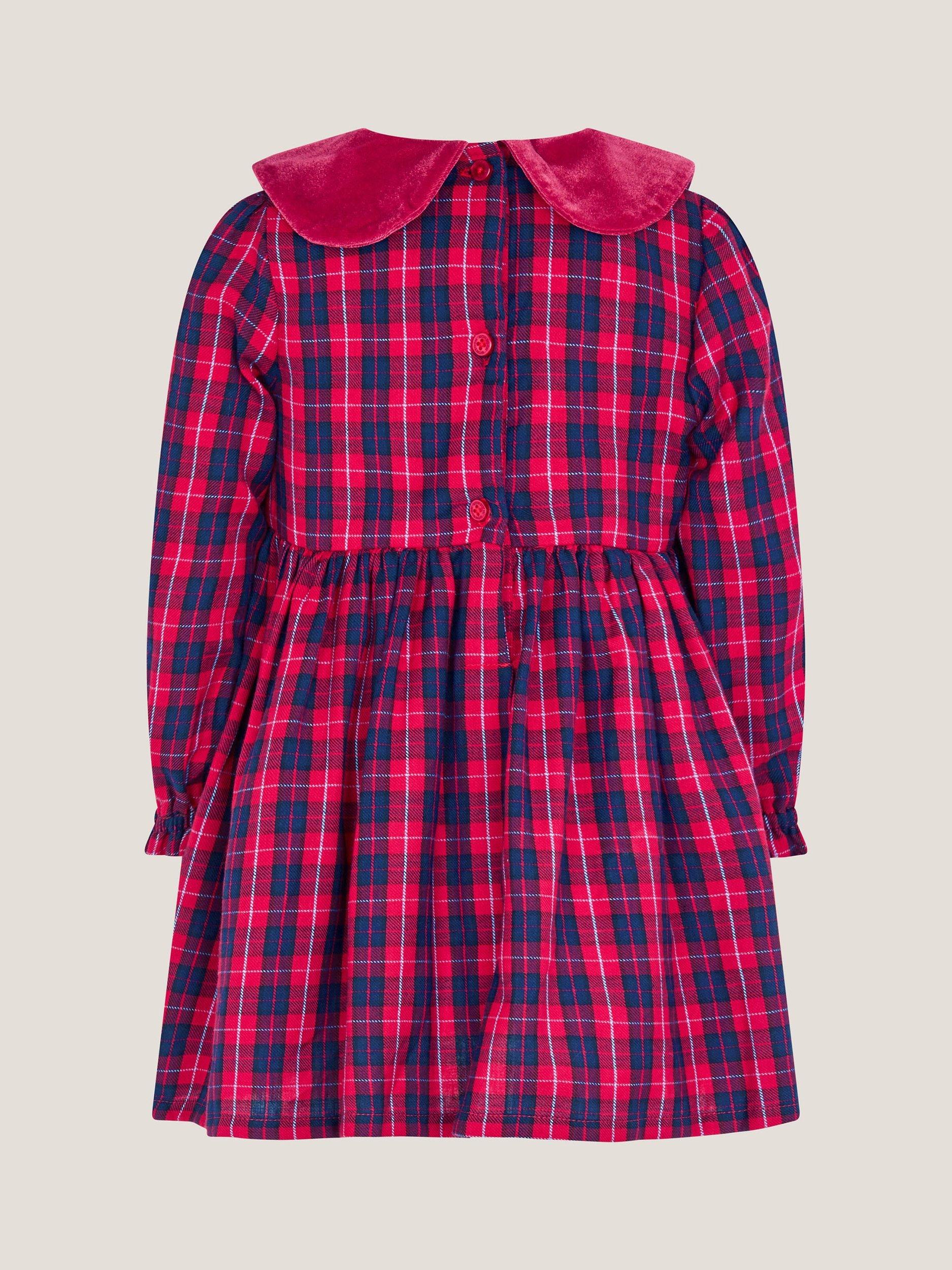 Monsoon Baby Tartan Smock Dress, Red