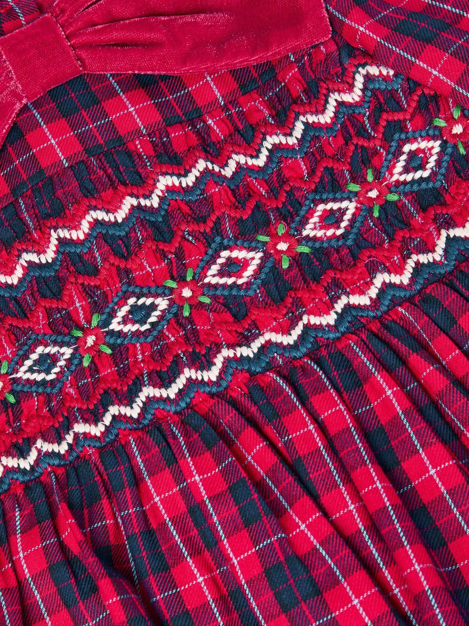 Monsoon Baby Tartan Smock Dress, Red