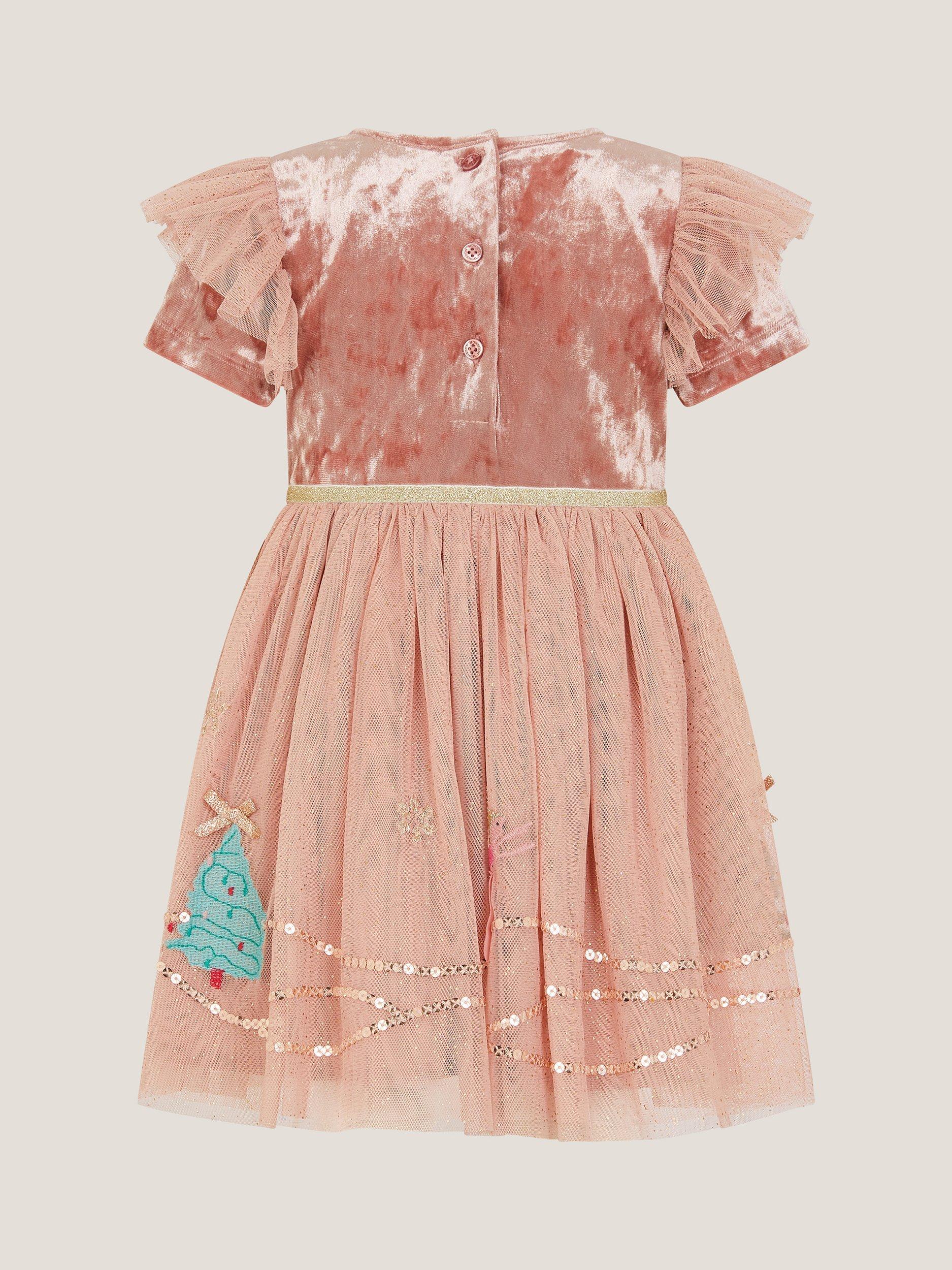 Monsoon Baby Velvet and Tulle Christmas Dress, Pink