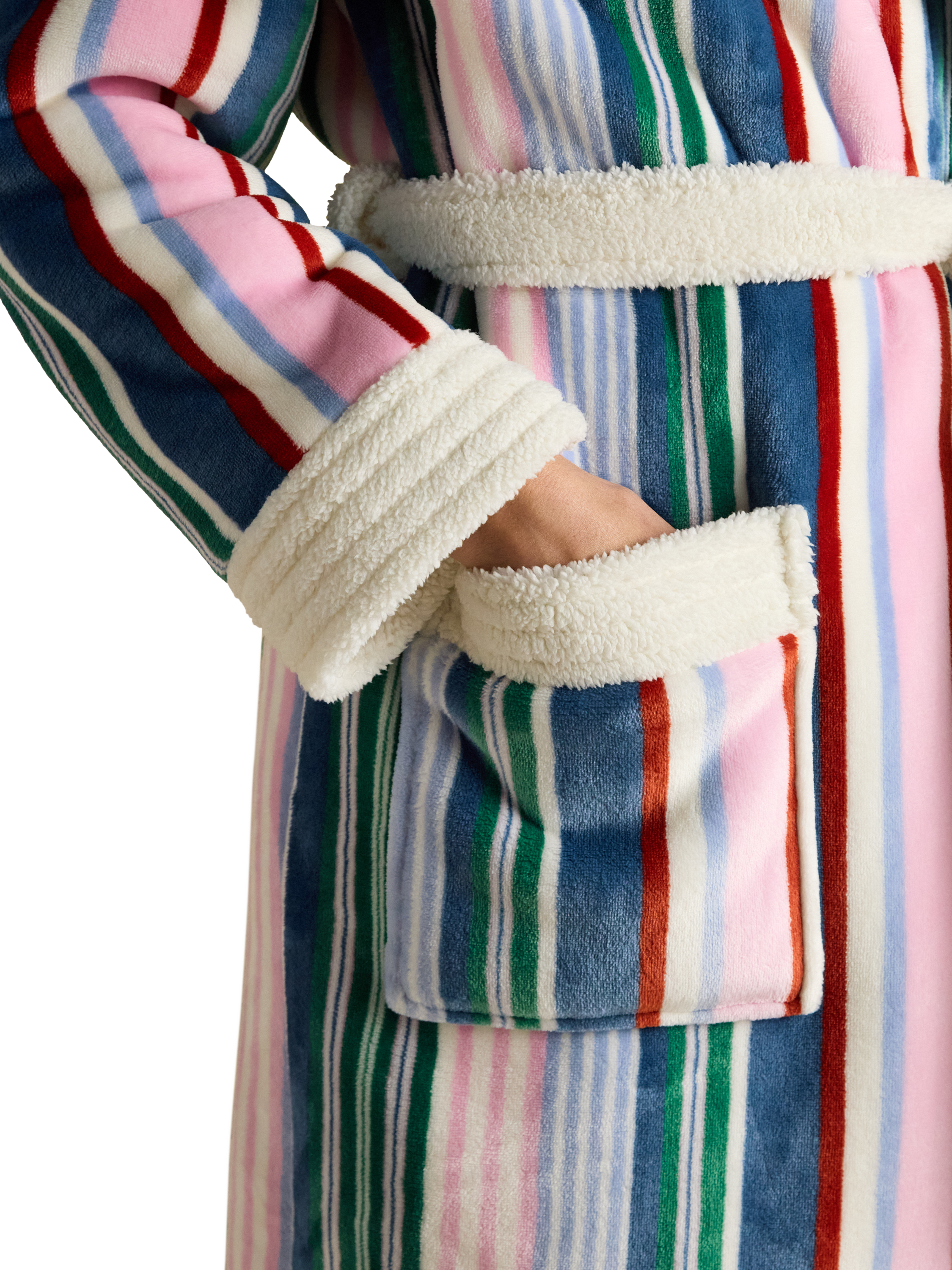 Joules Matilda Stripe Fleece Dressing Gown, Multi