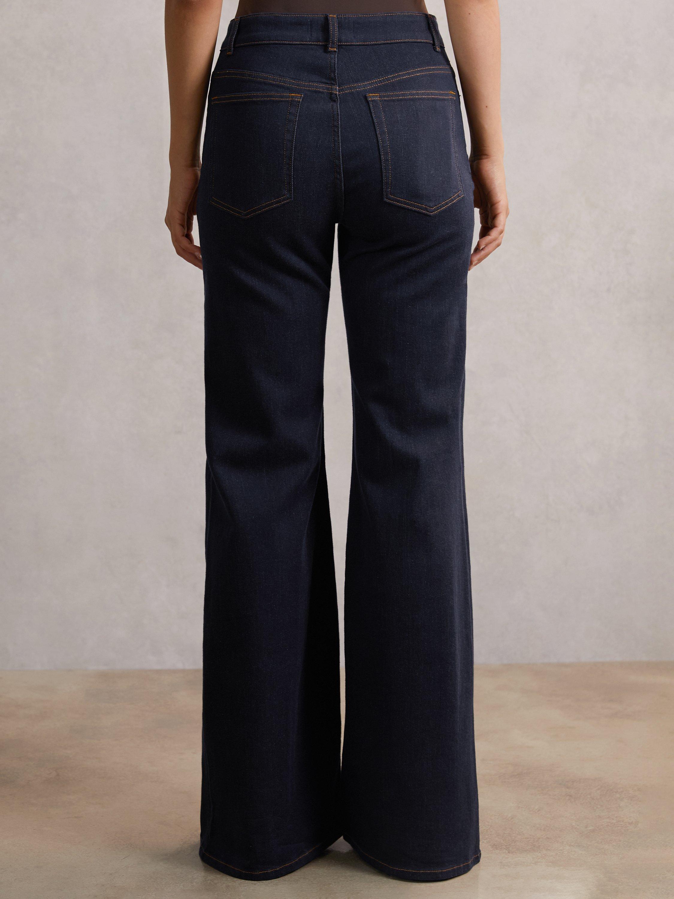 Reiss June Indigo Cotton Blend Denim Flare Jeans