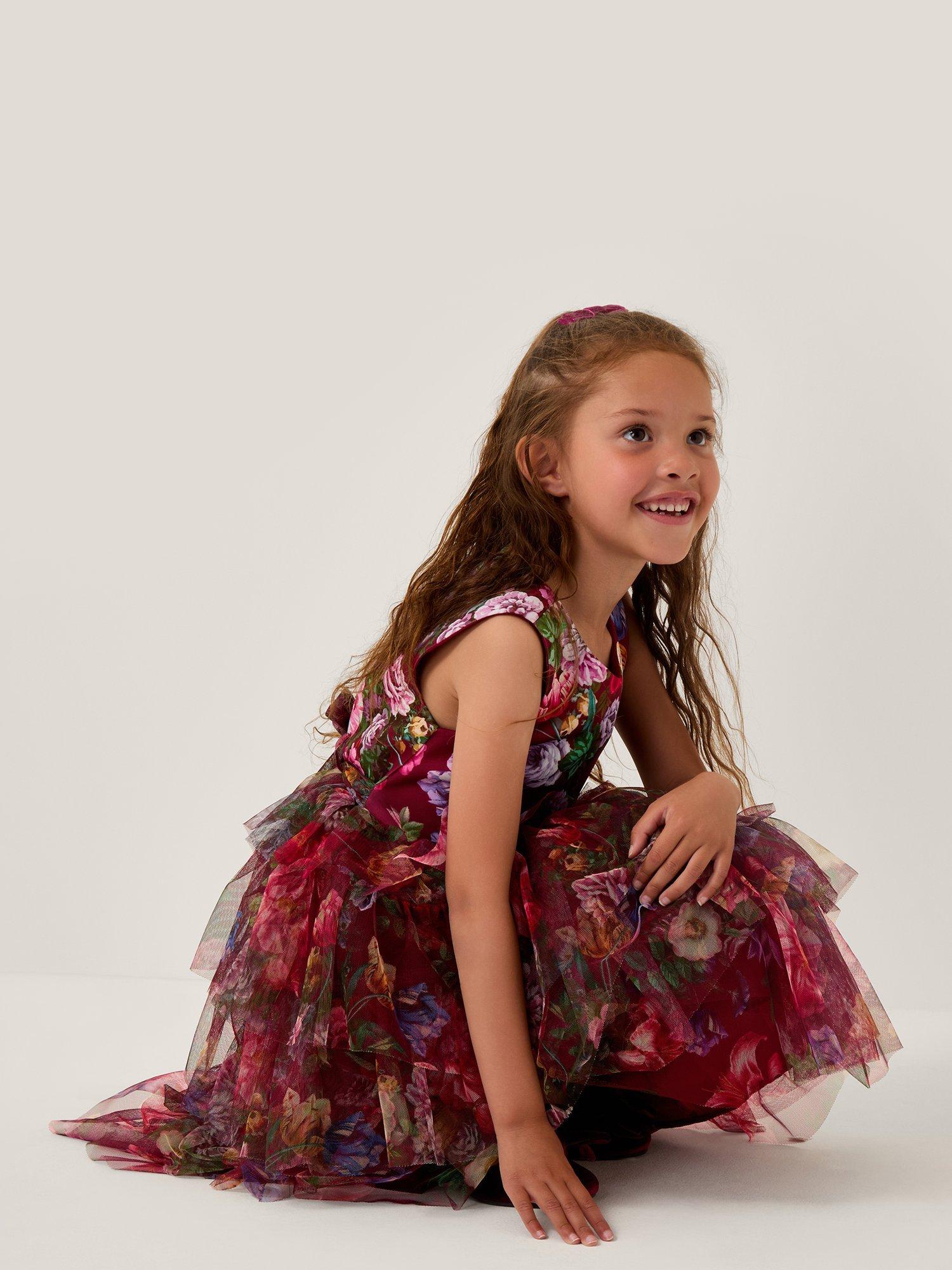 Monsoon Kids' Scuba Sleeveless Floral Dress, Red