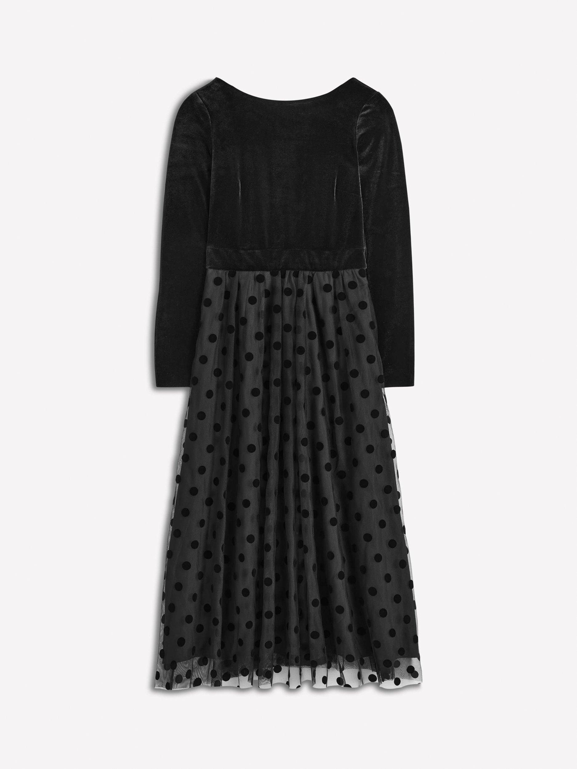 Boden Velvet Bodice Polka Dot Dress, Black