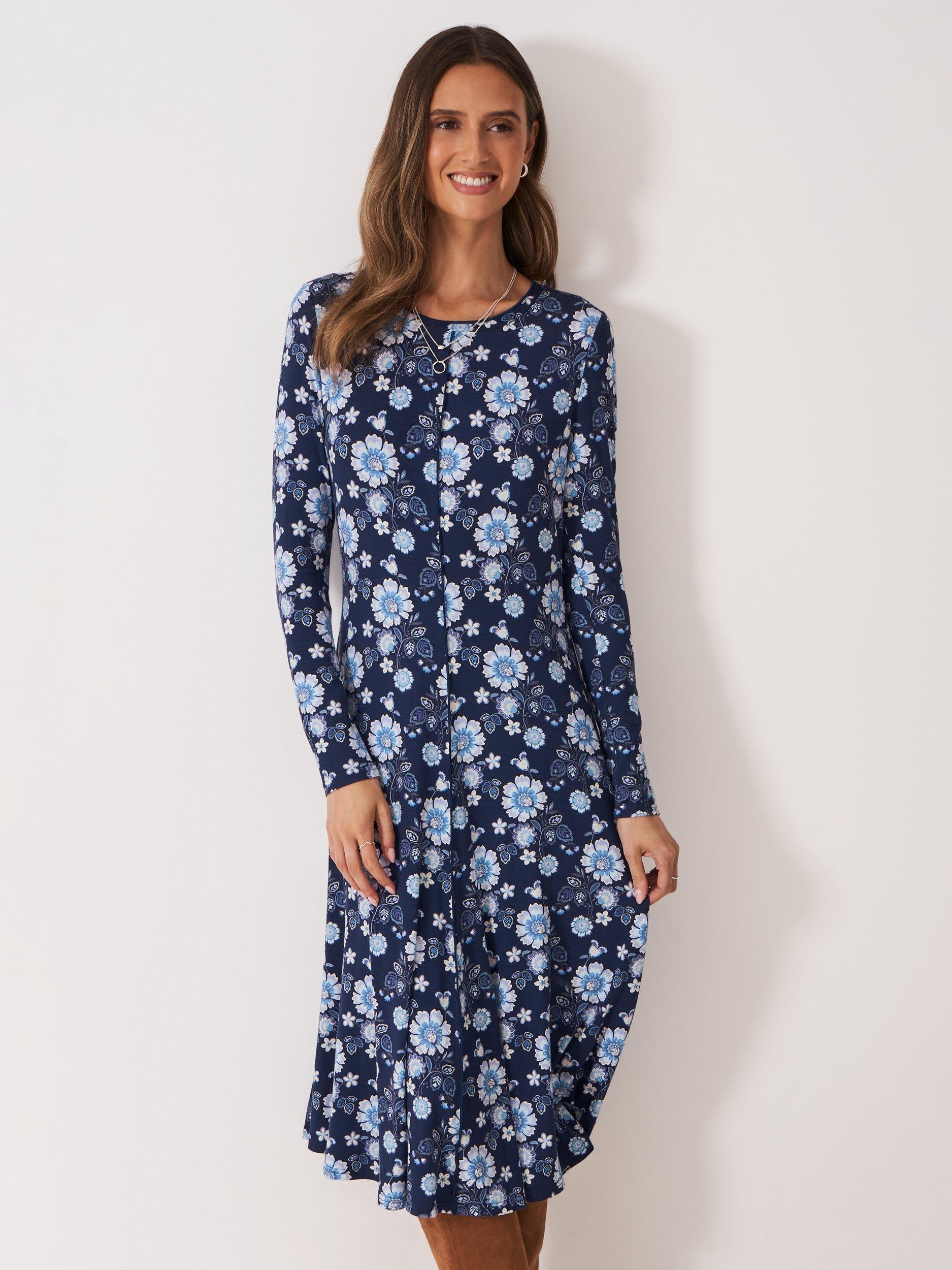 Crew Clothing Bea Floral Jersey Tea Dress, Blue