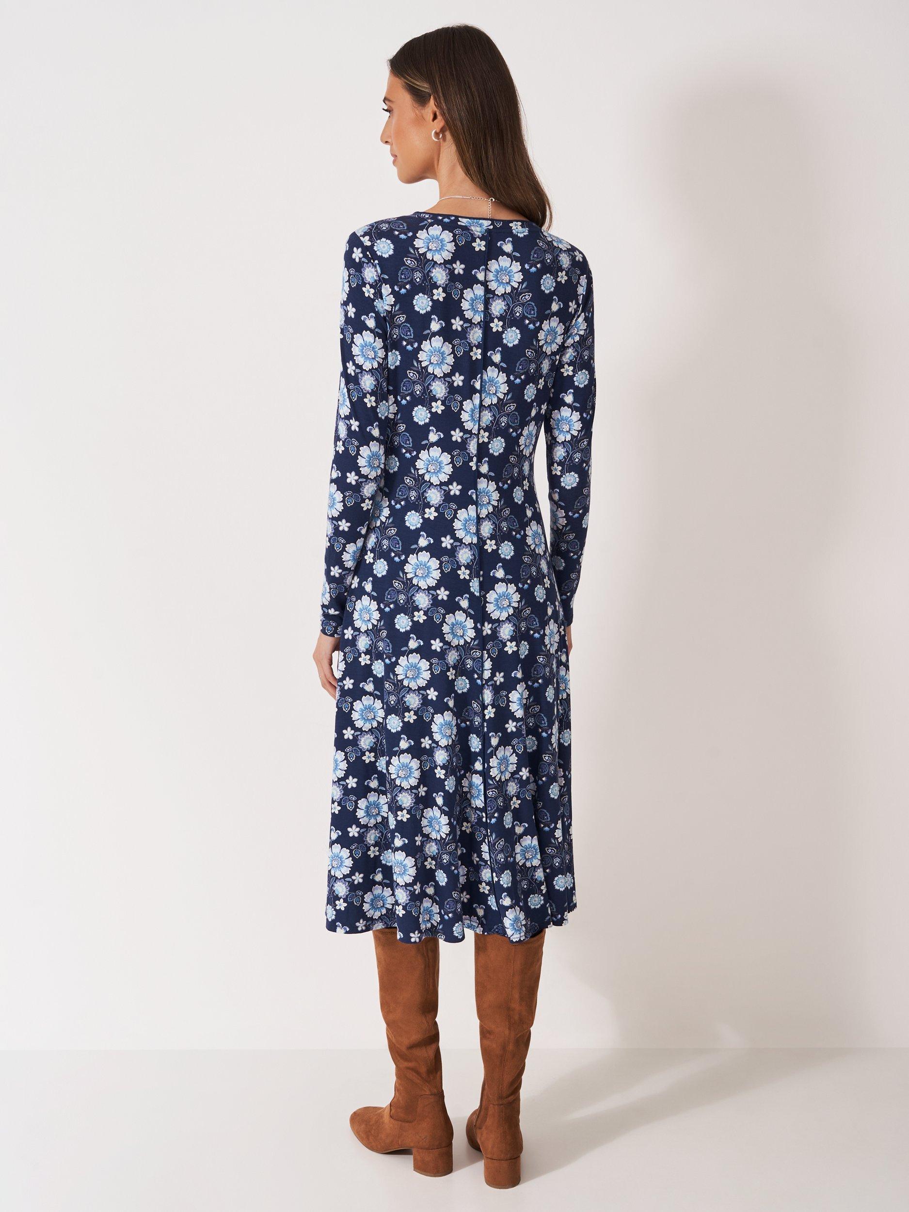Crew Clothing Bea Floral Jersey Tea Dress, Blue, 12