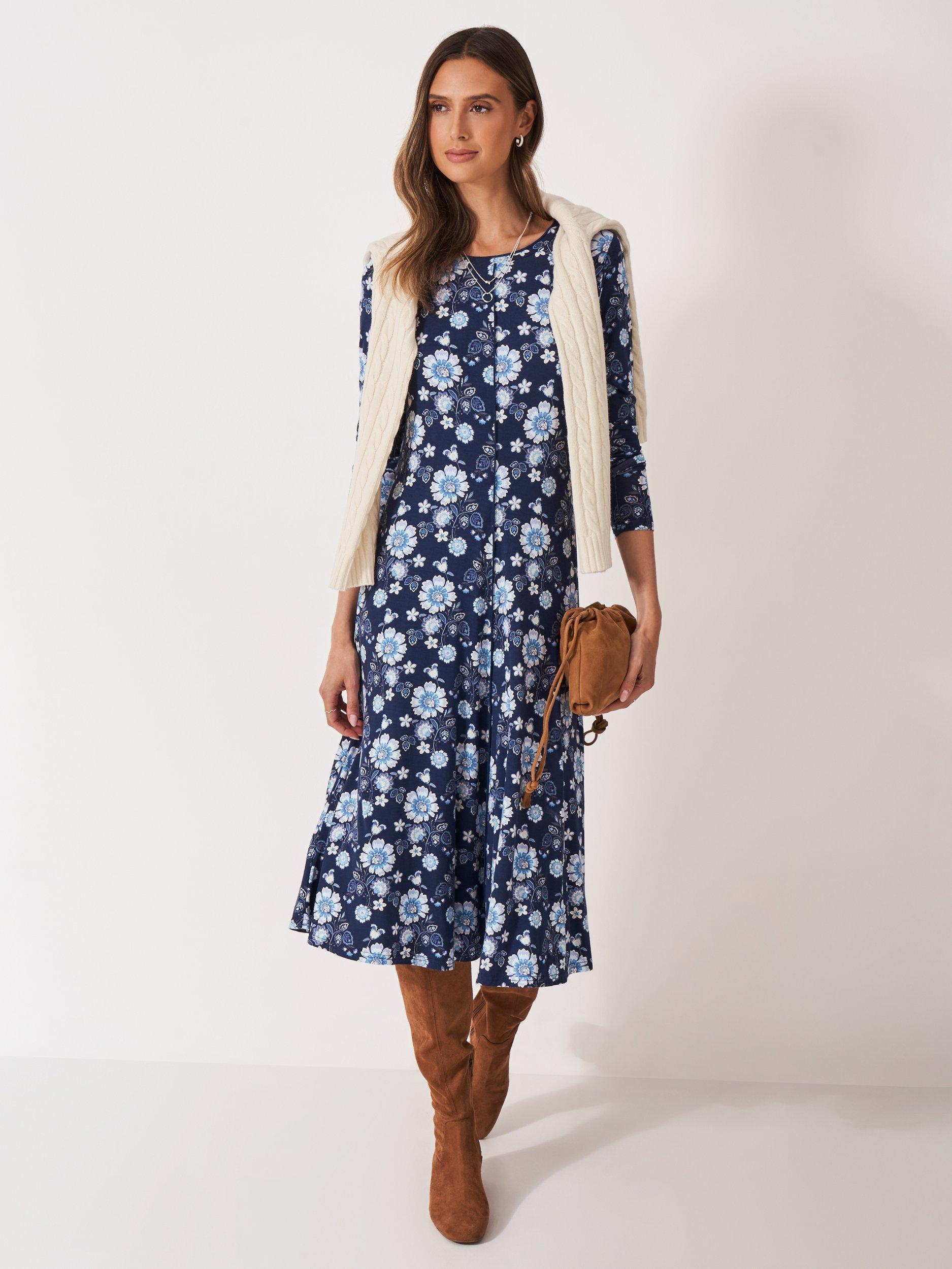 Crew Clothing Bea Floral Jersey Tea Dress, Blue