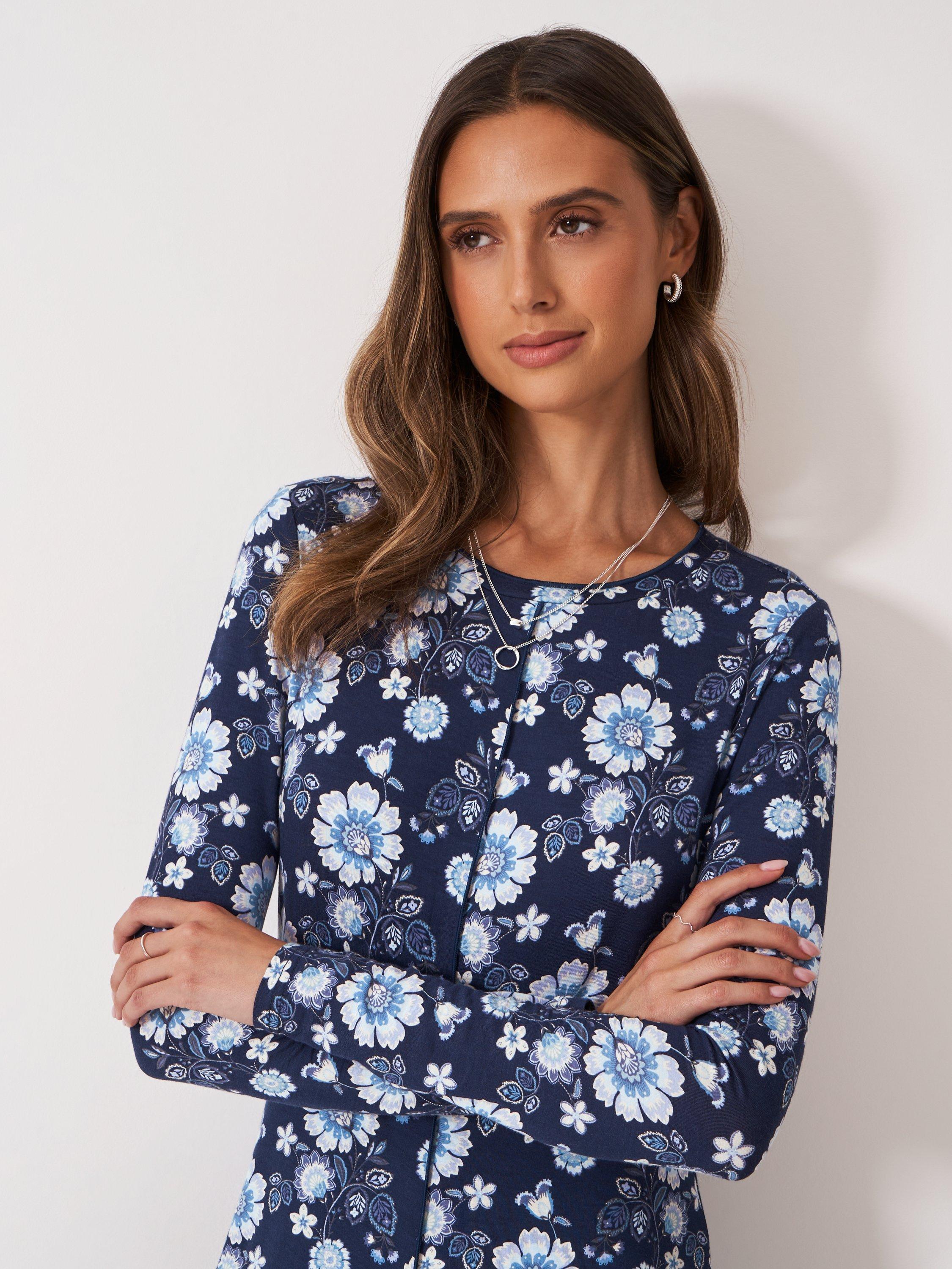 Crew Clothing Bea Floral Jersey Tea Dress, Blue, 12
