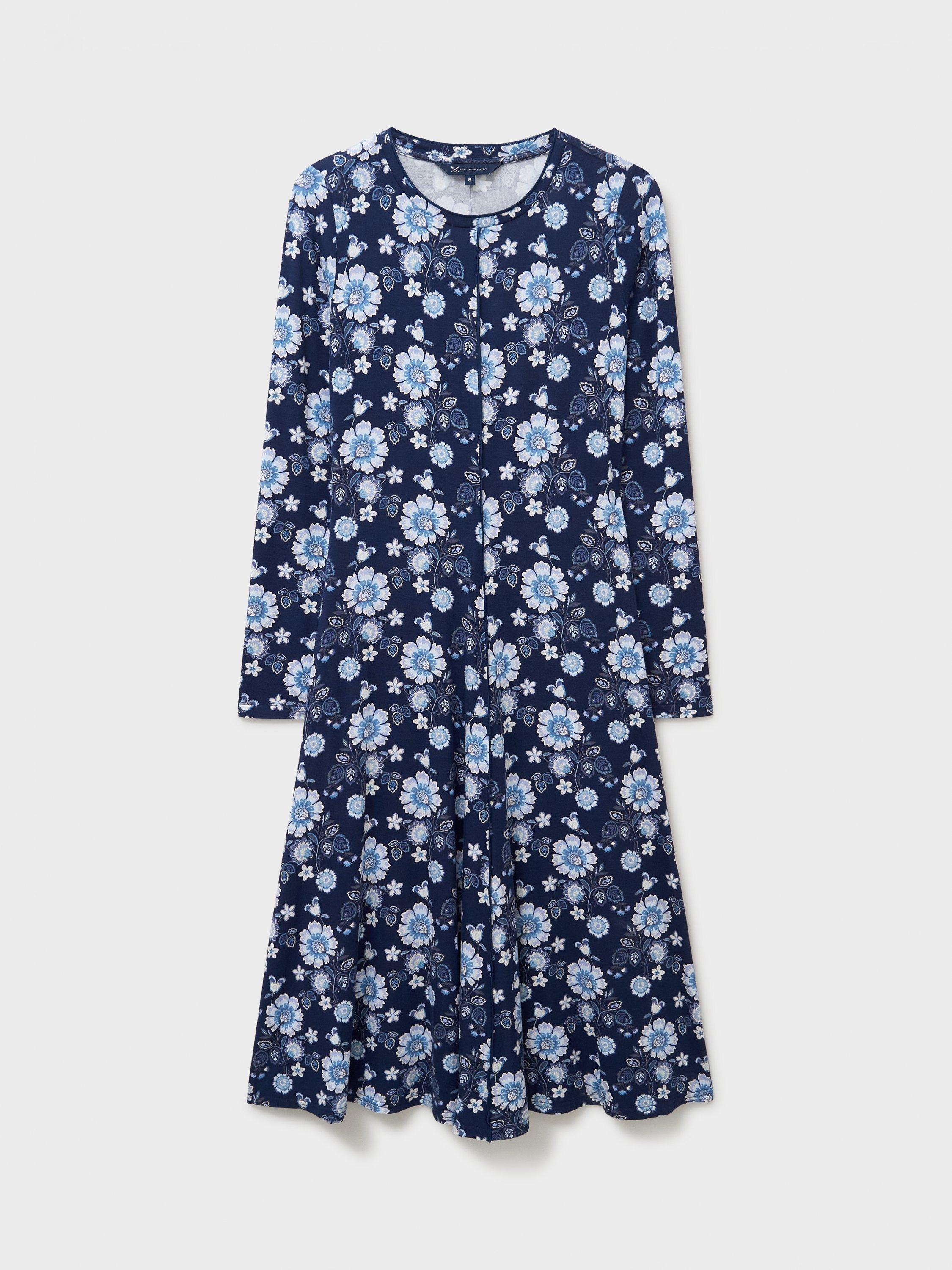 Crew Clothing Bea Floral Jersey Tea Dress, Blue, 12