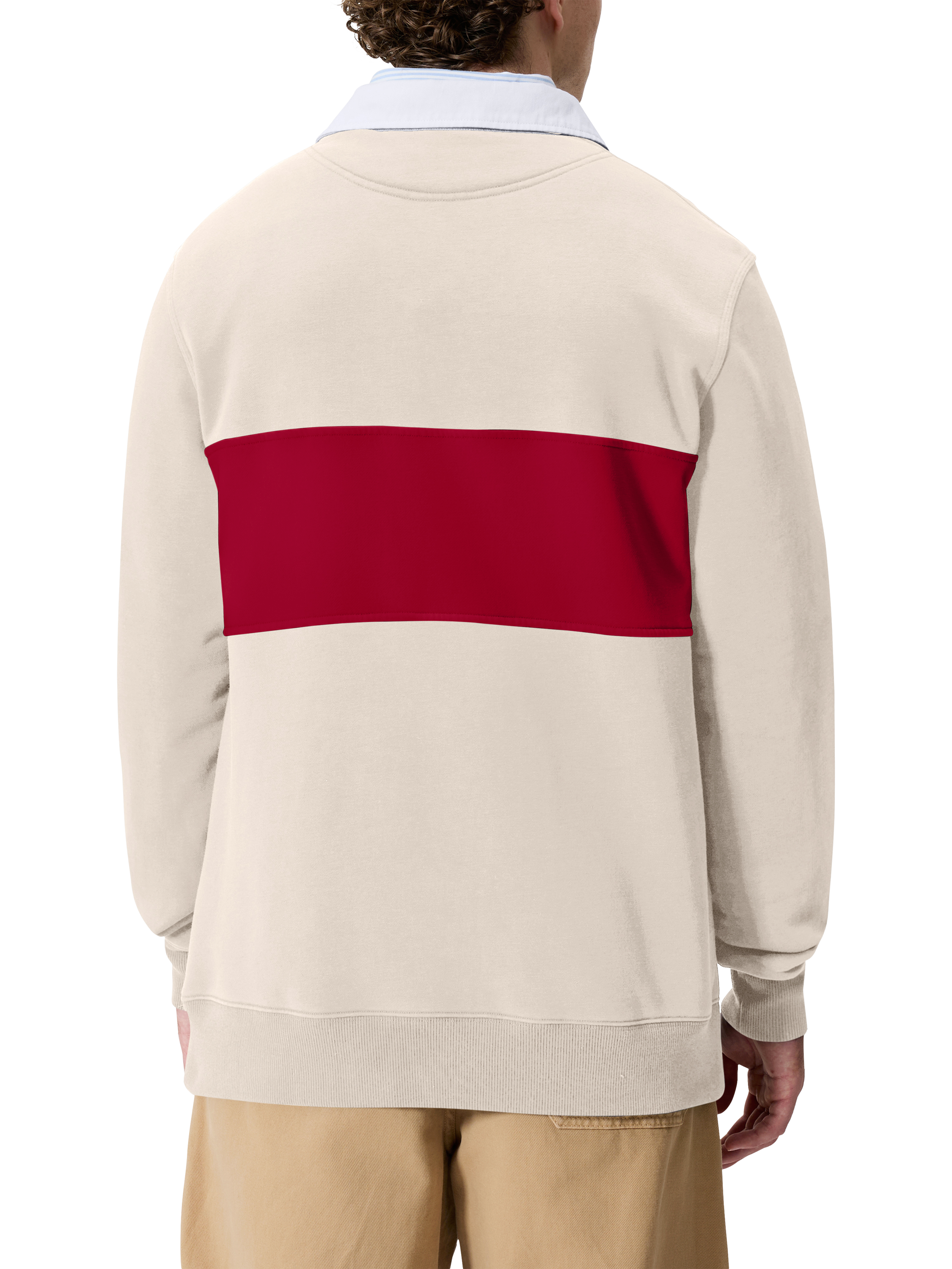 Canterbury CCC Striped Cotton Blend Rugby Sweatshirt, Beige Red
