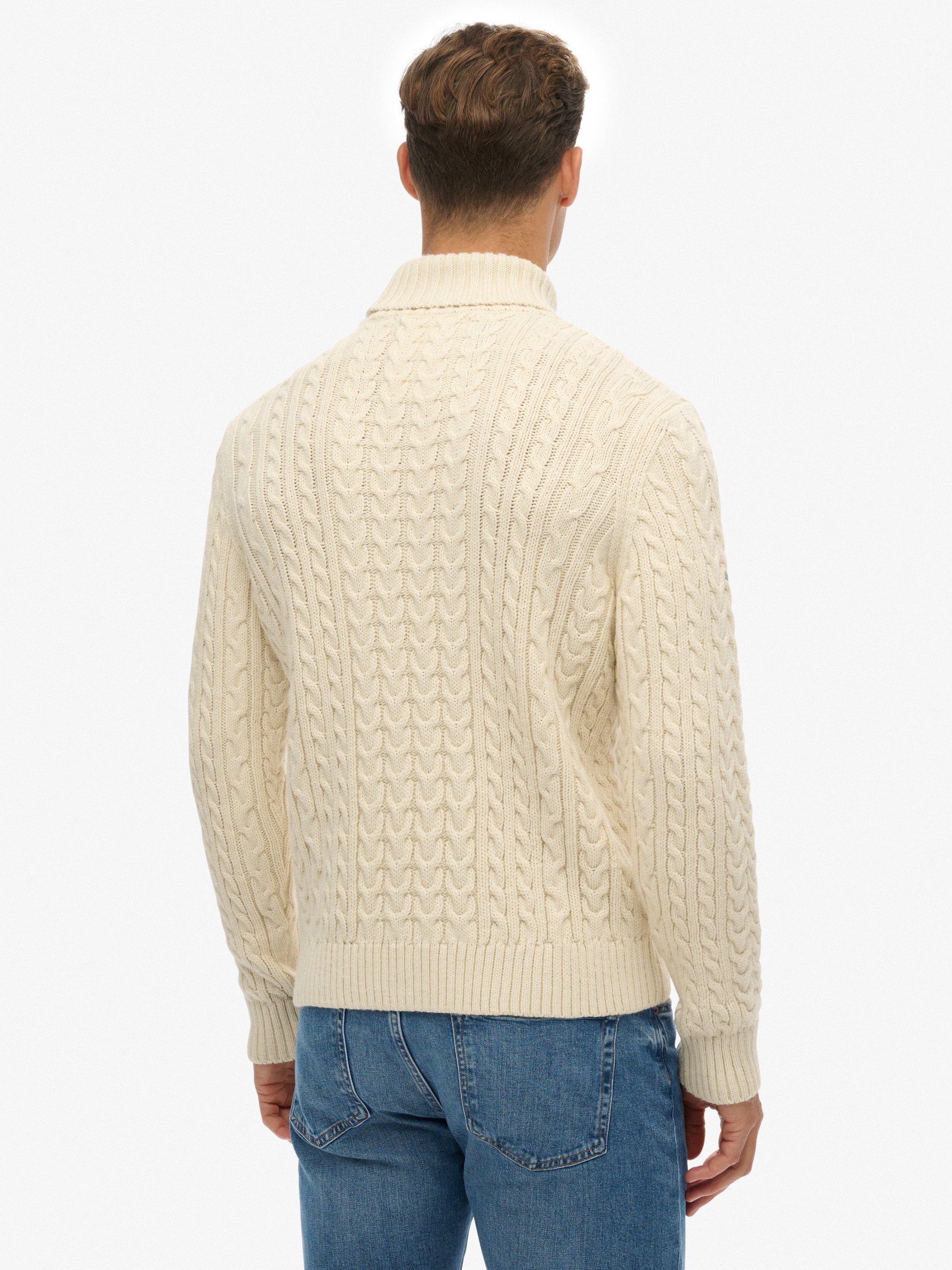 Superdry Jacob Roll Neck Cable Knit Jumper, Winter White