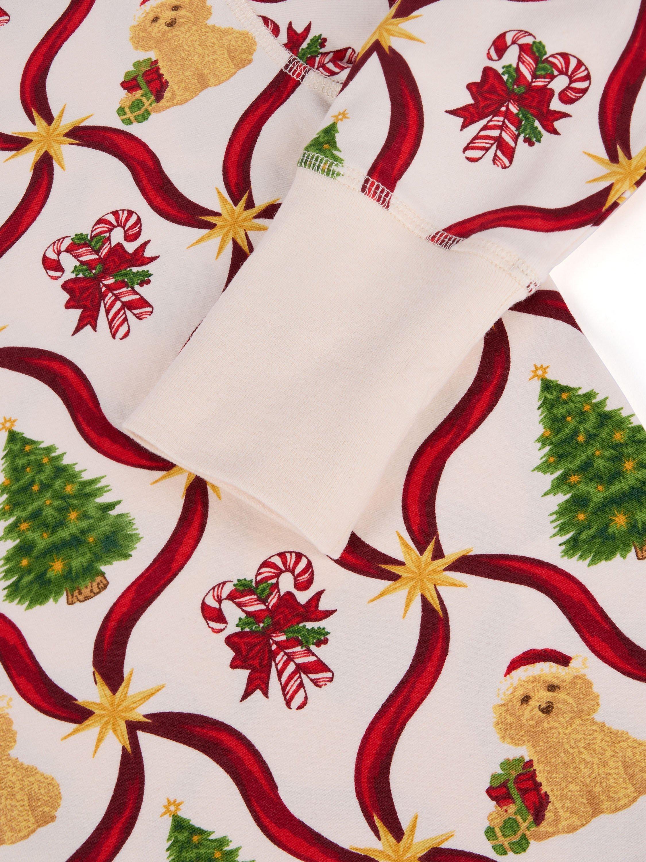 Chelsea Peers Kids' Christmas Tree and Dog Pyjama Set, Off White