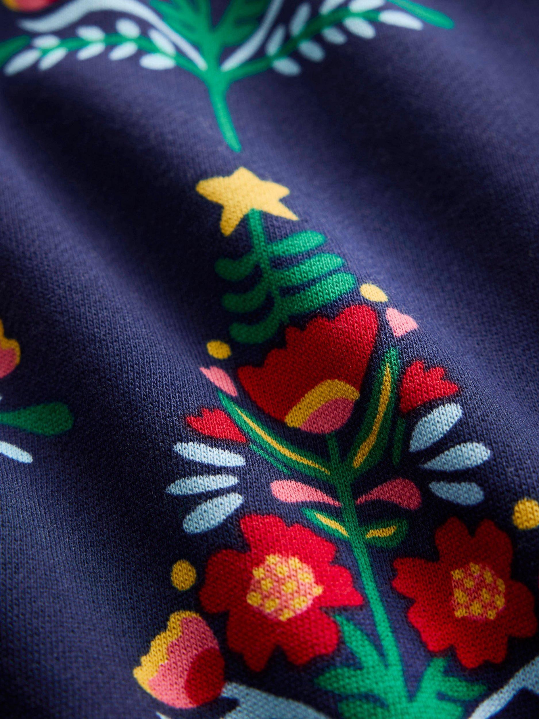 Mini Boden Kids' Cotton Blend Sweatshirt Dress, Navy Christmas Tree