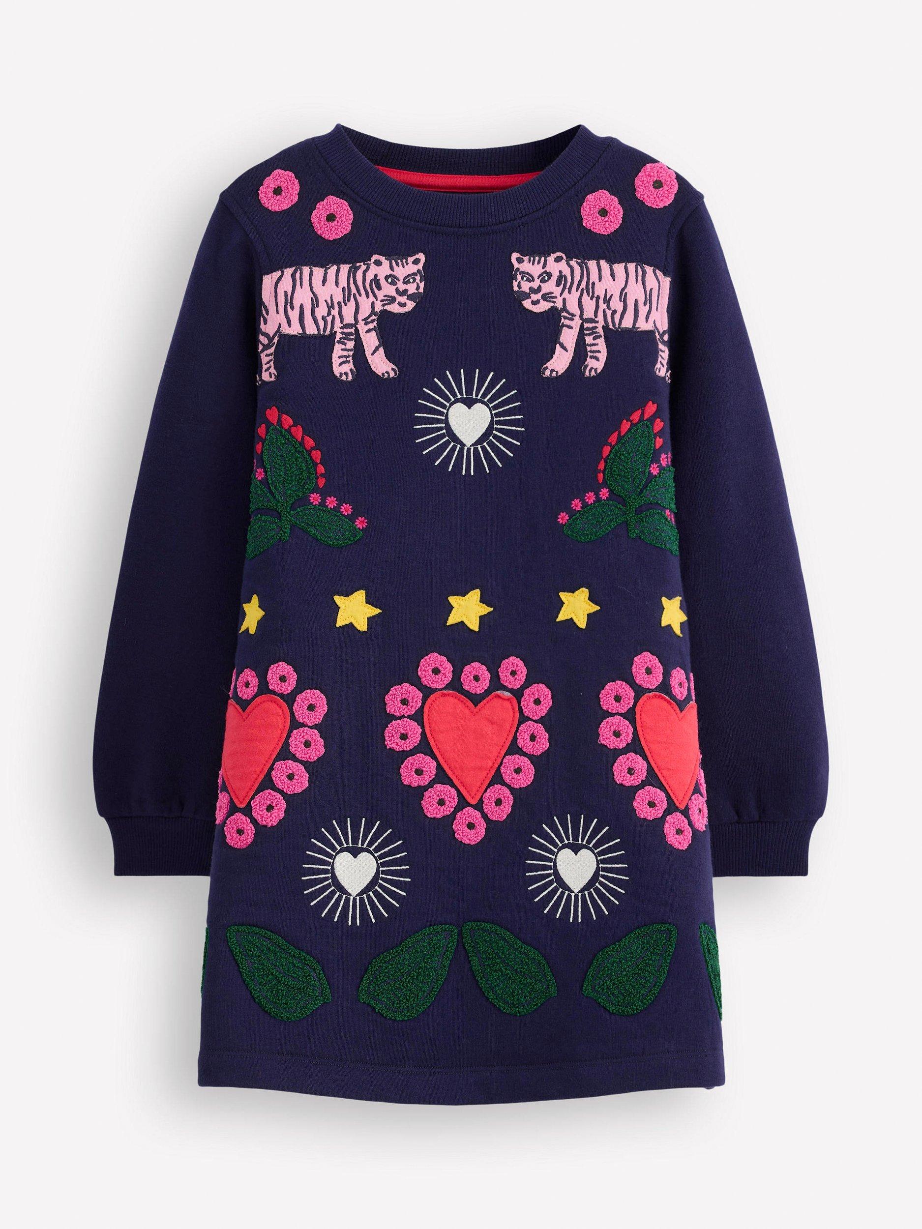 Mini Boden Kids' Ida Cotton Rich Applique Sweatshirt, College Navy Tigers