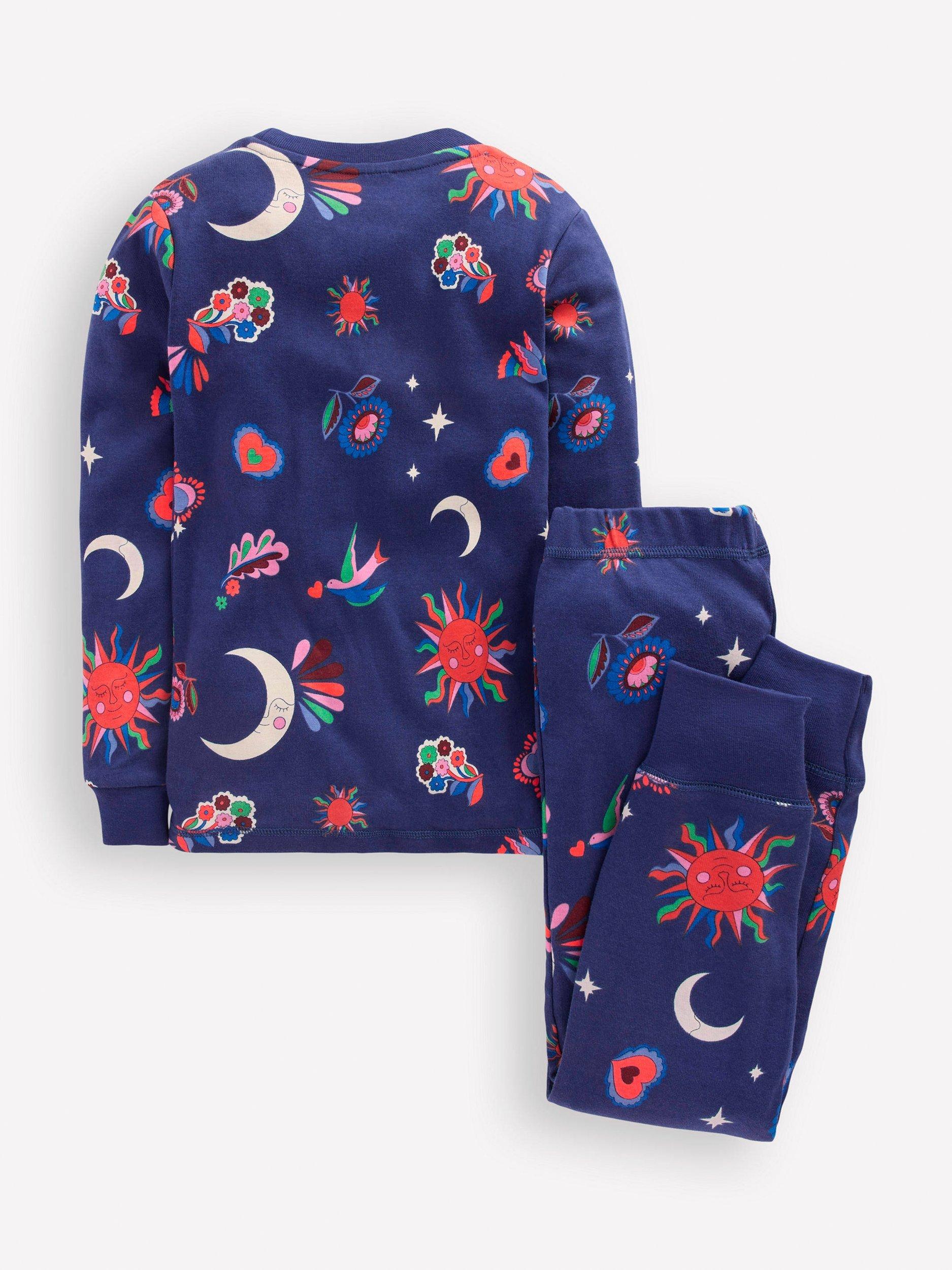 Mini Boden Kids' Cotton Glow-in-the-Dark Snug Pyjama Set, Blue Celestial