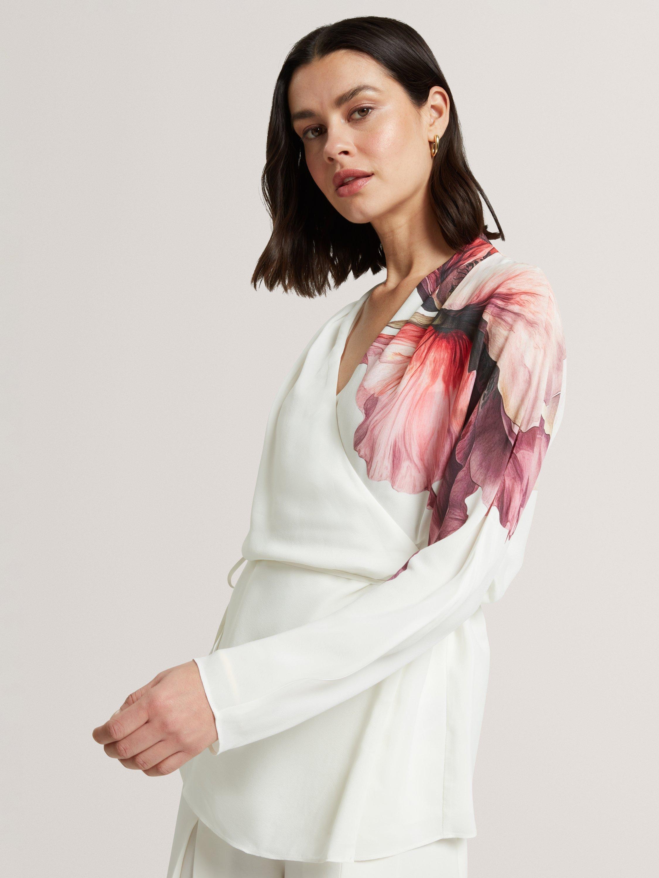 Ted Baker Joleene Floral Wrap Tie Detail Top, White
