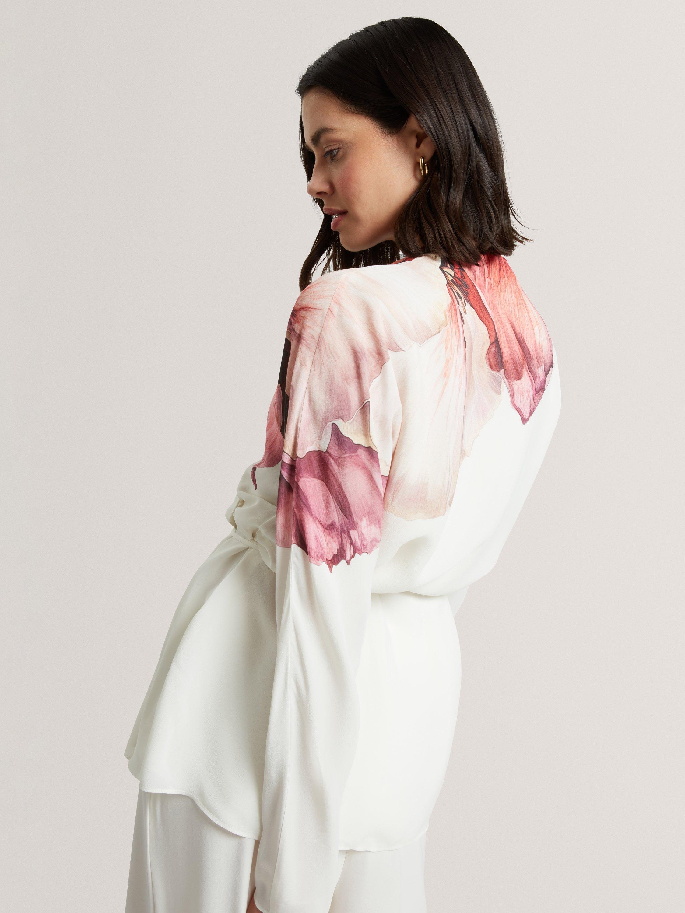 Ted Baker Joleene Floral Wrap Tie Detail Top, White