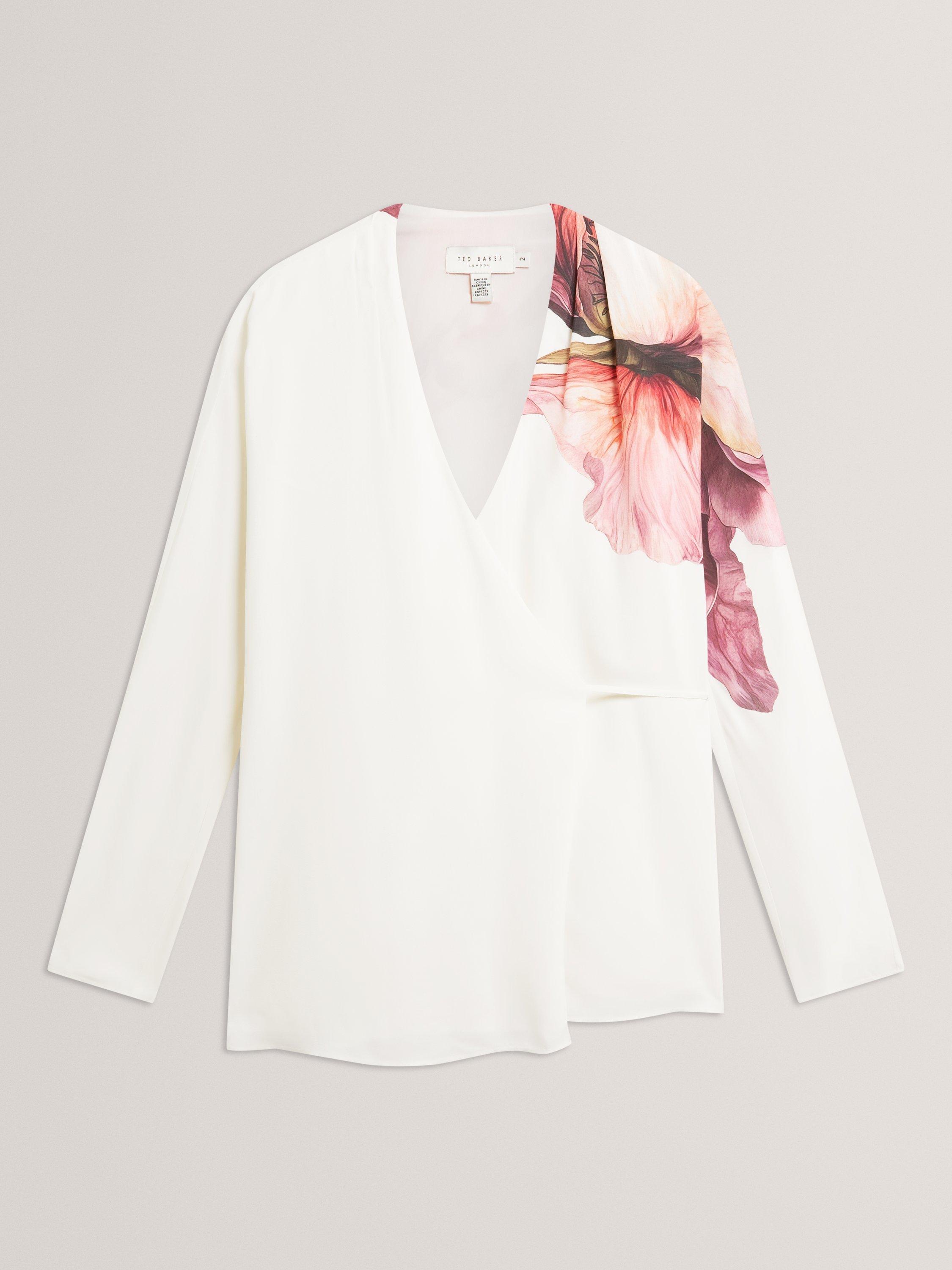 Ted Baker Joleene Floral Wrap Tie Detail Top, White