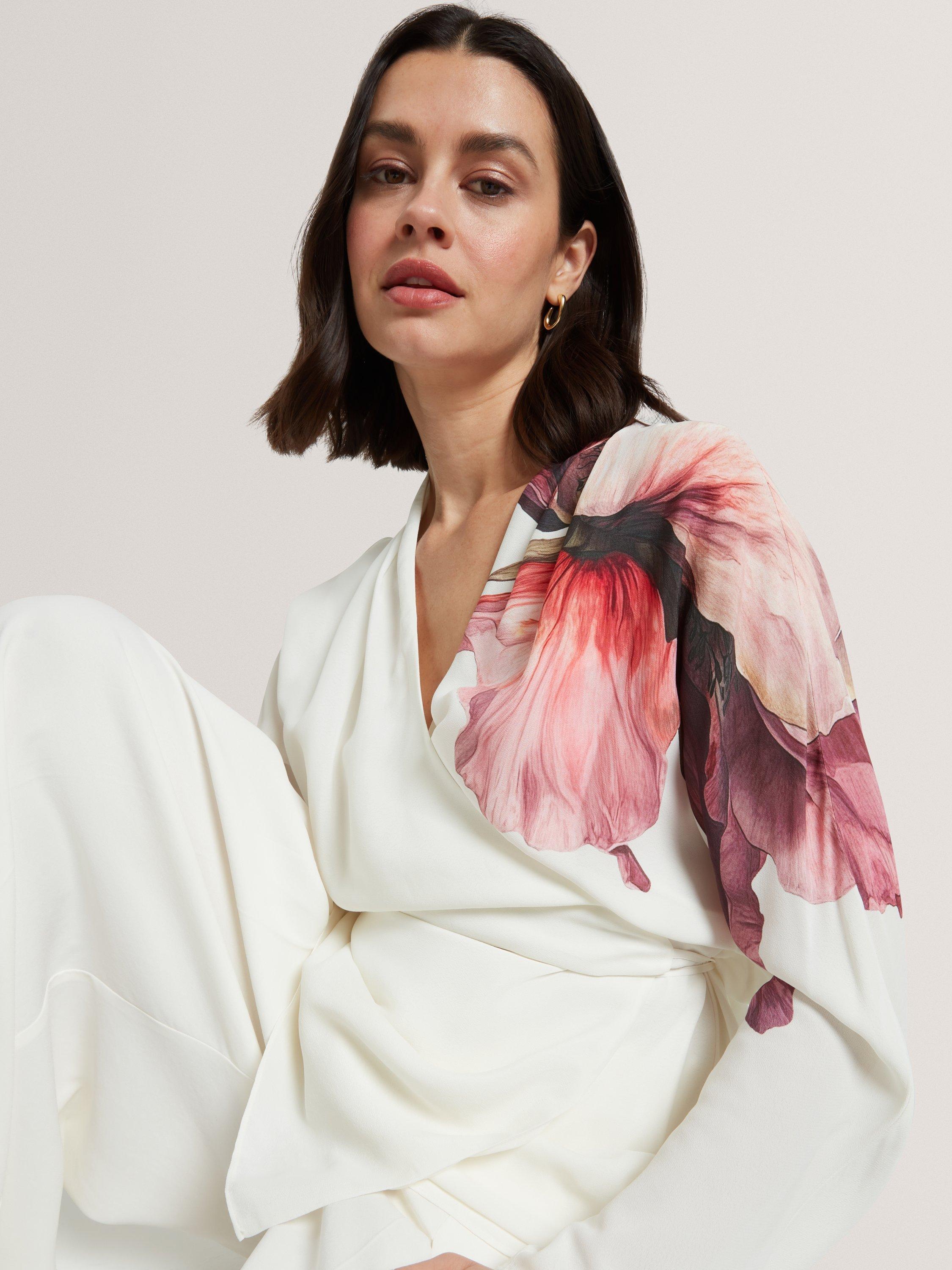 Ted Baker Joleene Floral Wrap Tie Detail Top, White