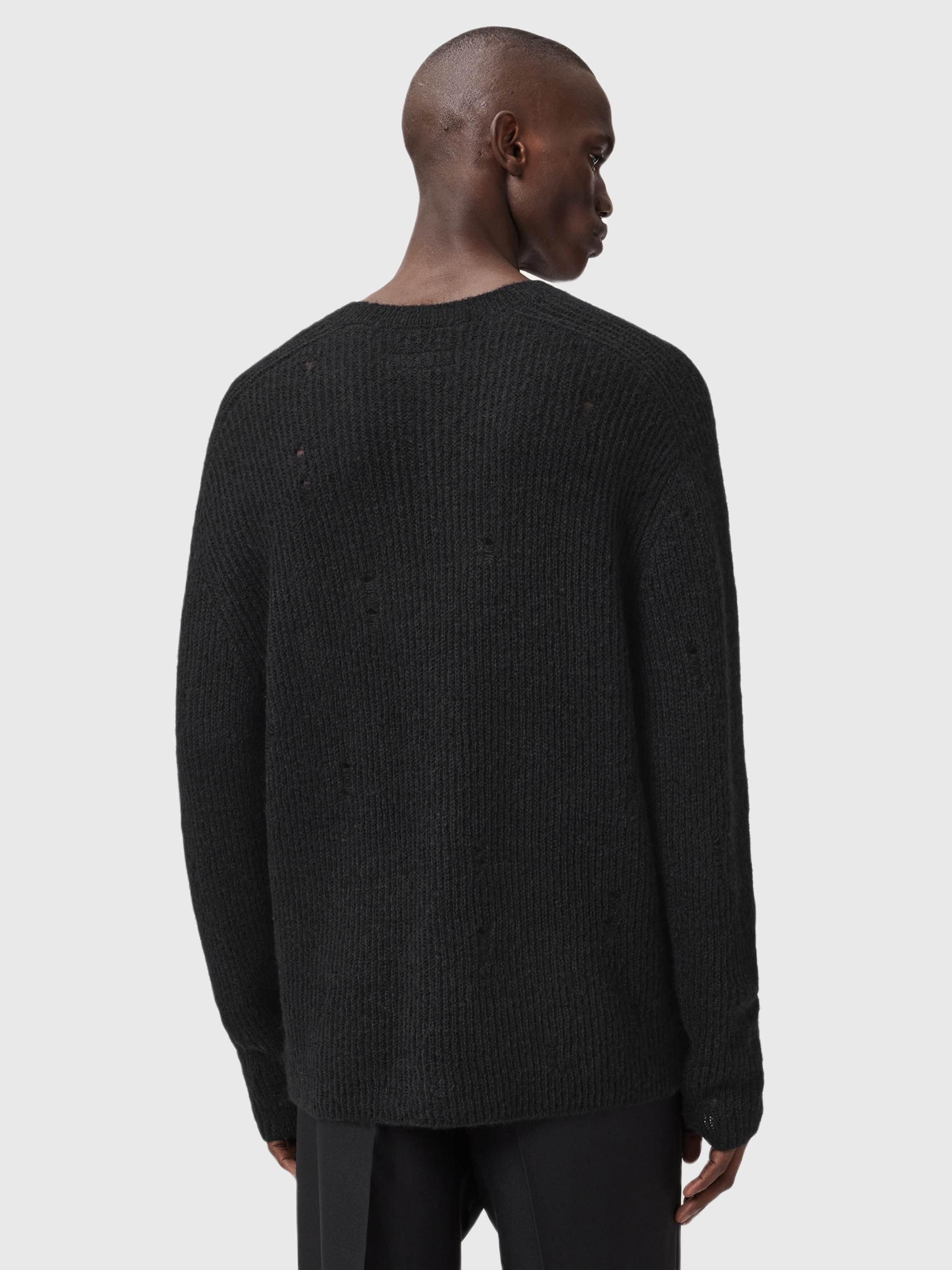 AllSaints Edgin Distressed Ladder Crewneck Knitted Jumper, Black