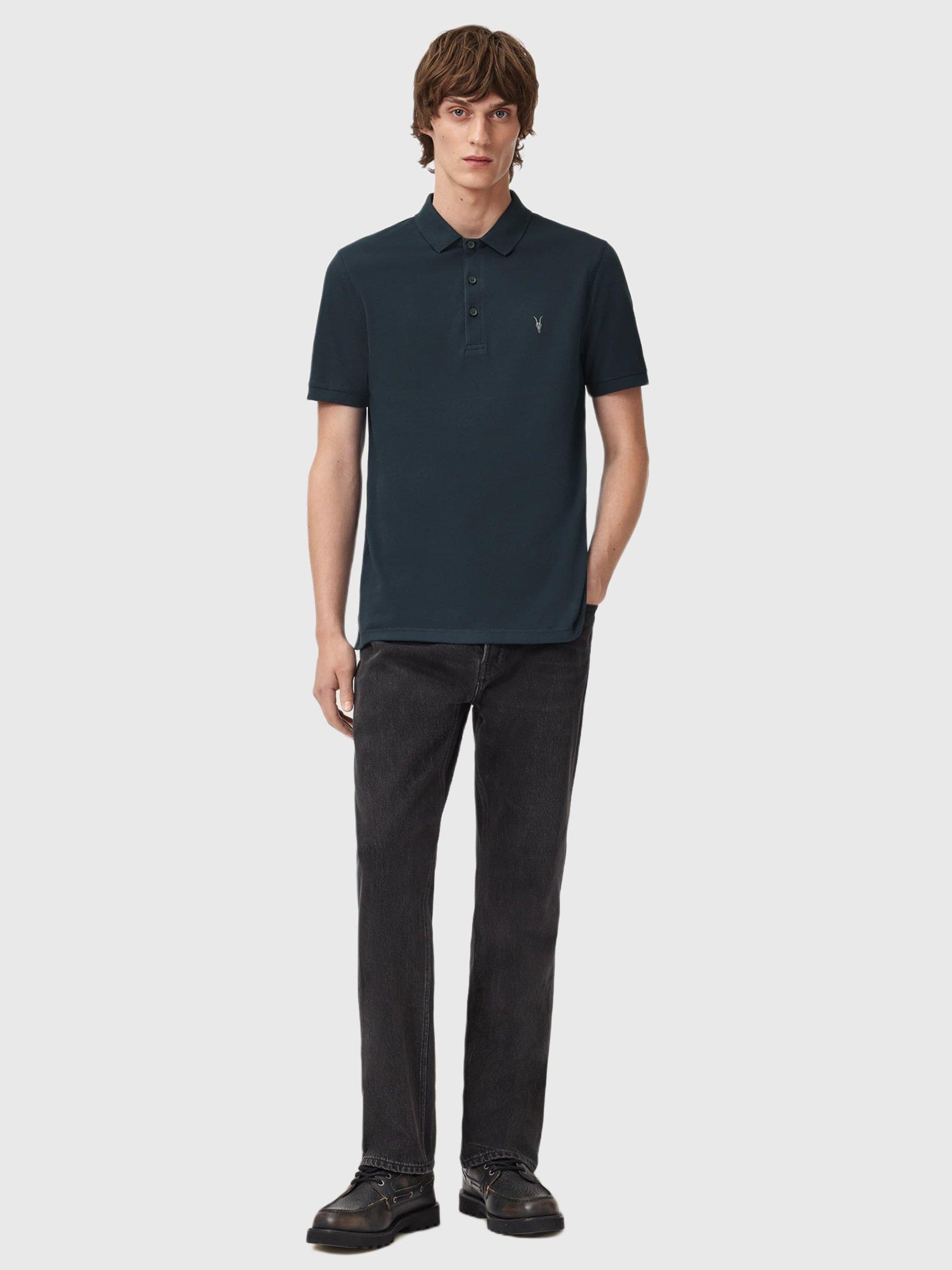 AllSaints Reform Slim Fit Cotton Polo Shirt, Moonstone Blue