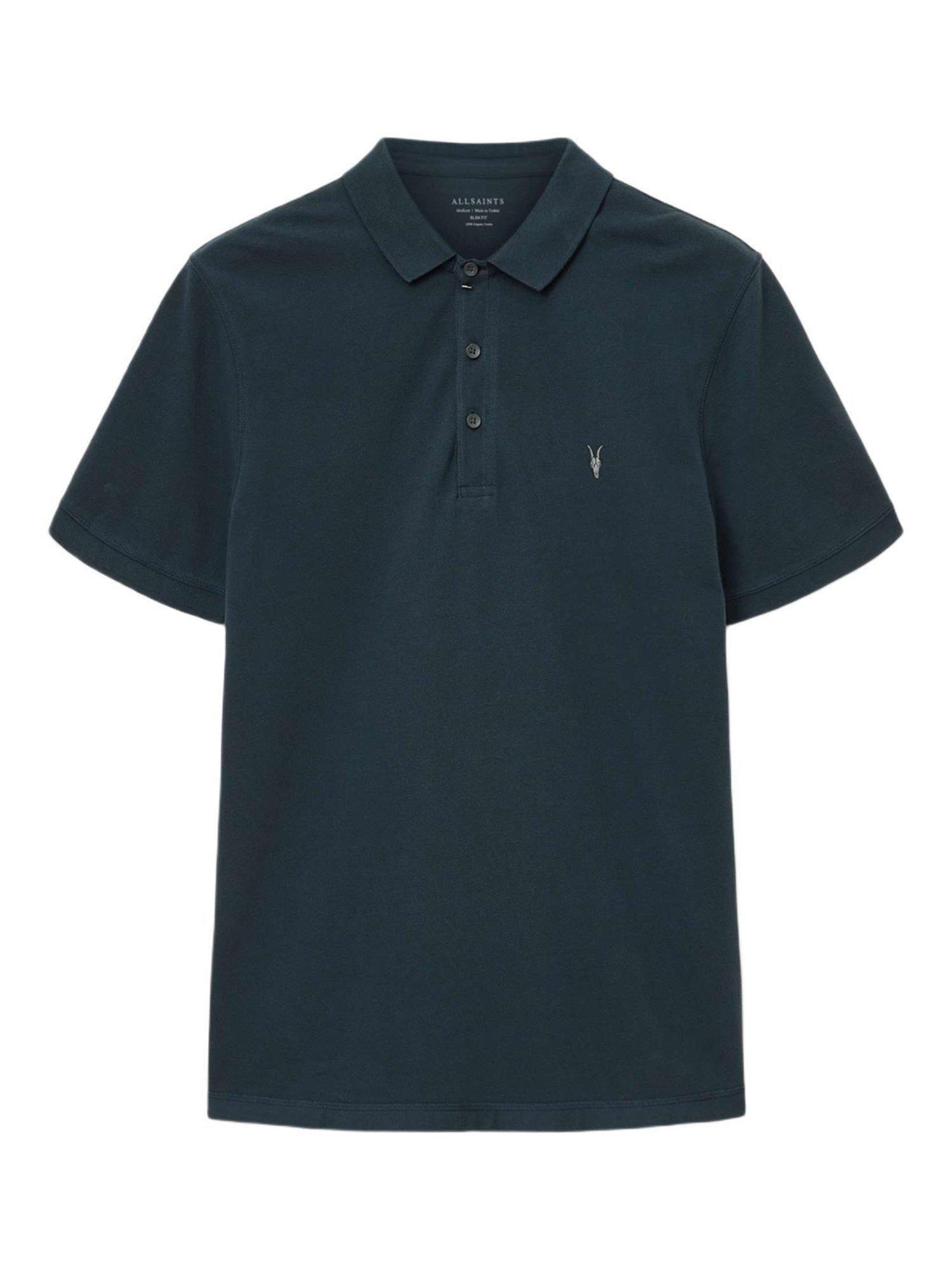 AllSaints Reform Slim Fit Cotton Polo Shirt, Moonstone Blue
