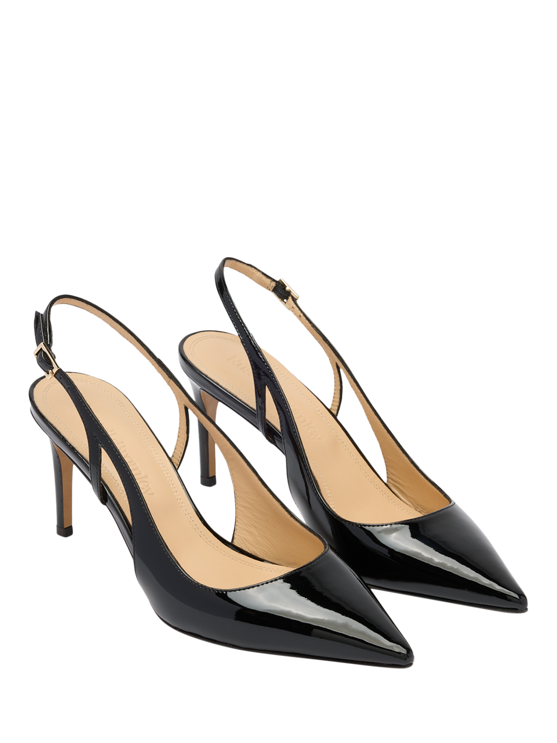 Russell & Bromley Liney Patent Leather Slingback Court Shoes, Black