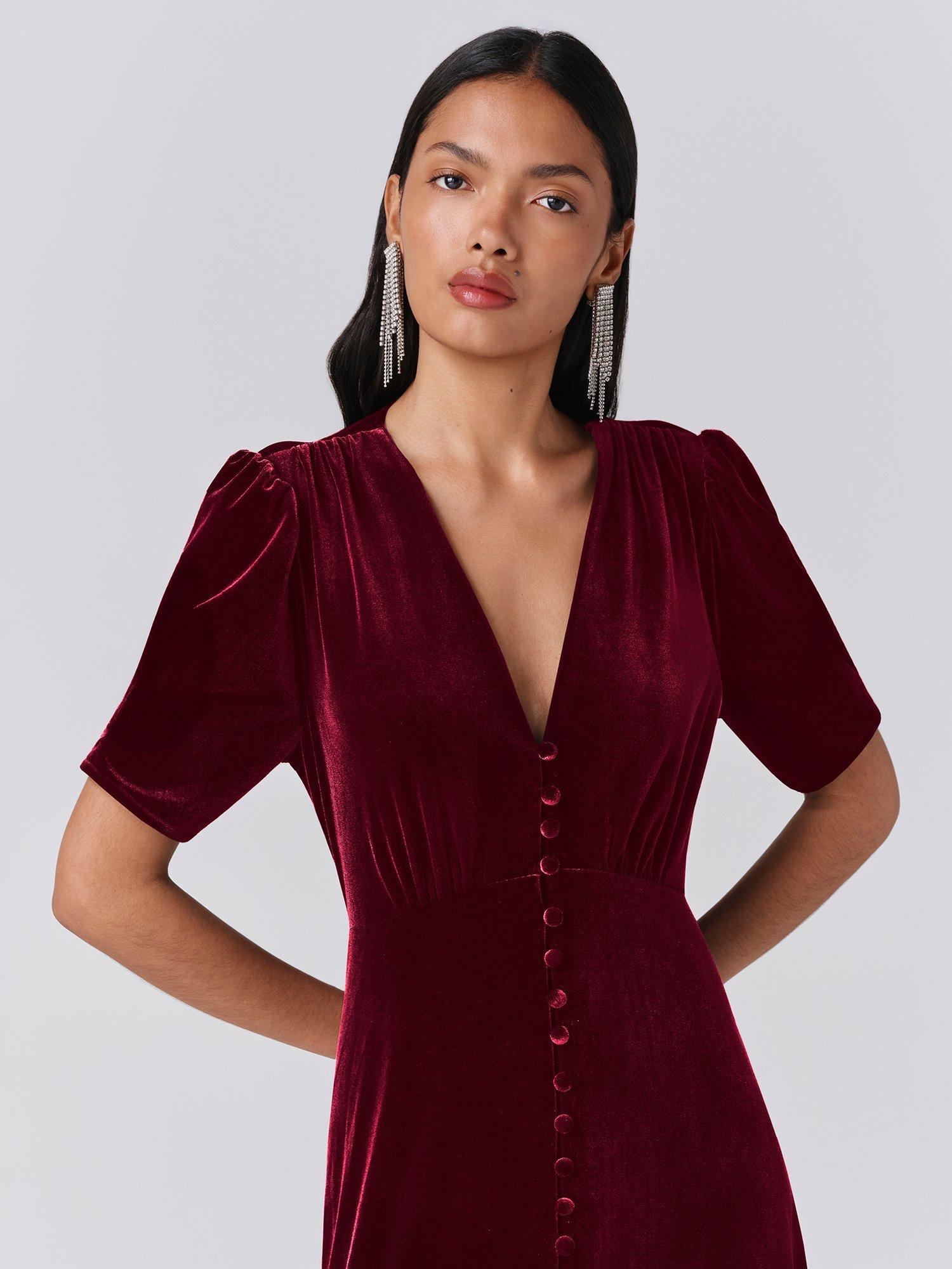 Ghost Madison Short Sleeve V-Neck Dress, Burgundy