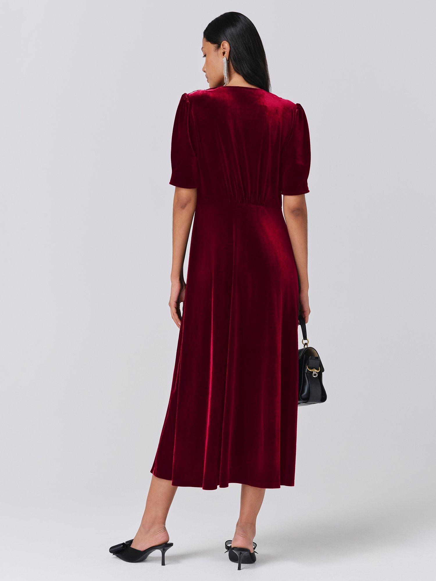 Ghost Madison Short Sleeve V-Neck Dress, Burgundy